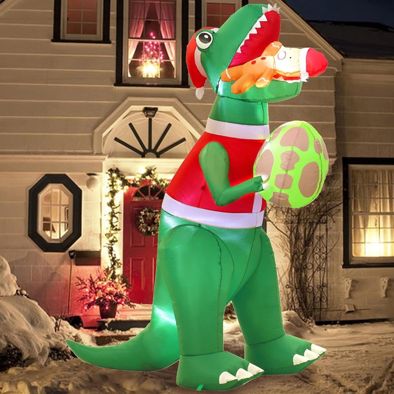 The Holiday Aisle® 6 FT Christmas Inflatable Dinosaur & Gingerbread Man ...