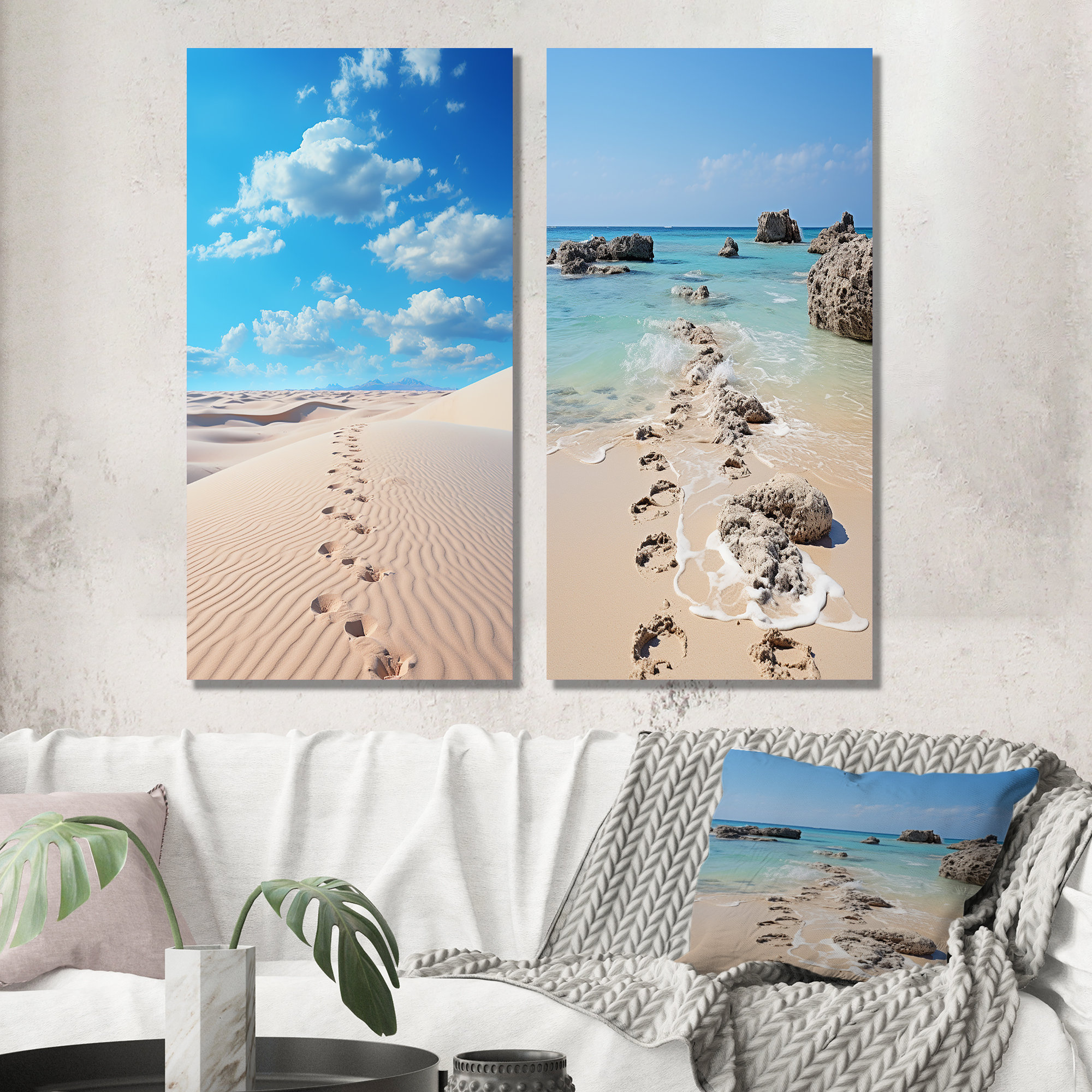 Highland Dunes " Beach Photo Footprints In " 2 - Pieces on Canvas | Wayfair
