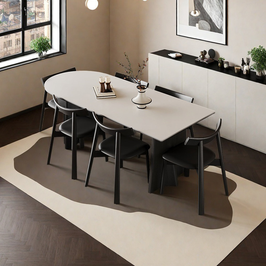 dujinlong home Semicircular Rock Slab Dining Table | Wayfair