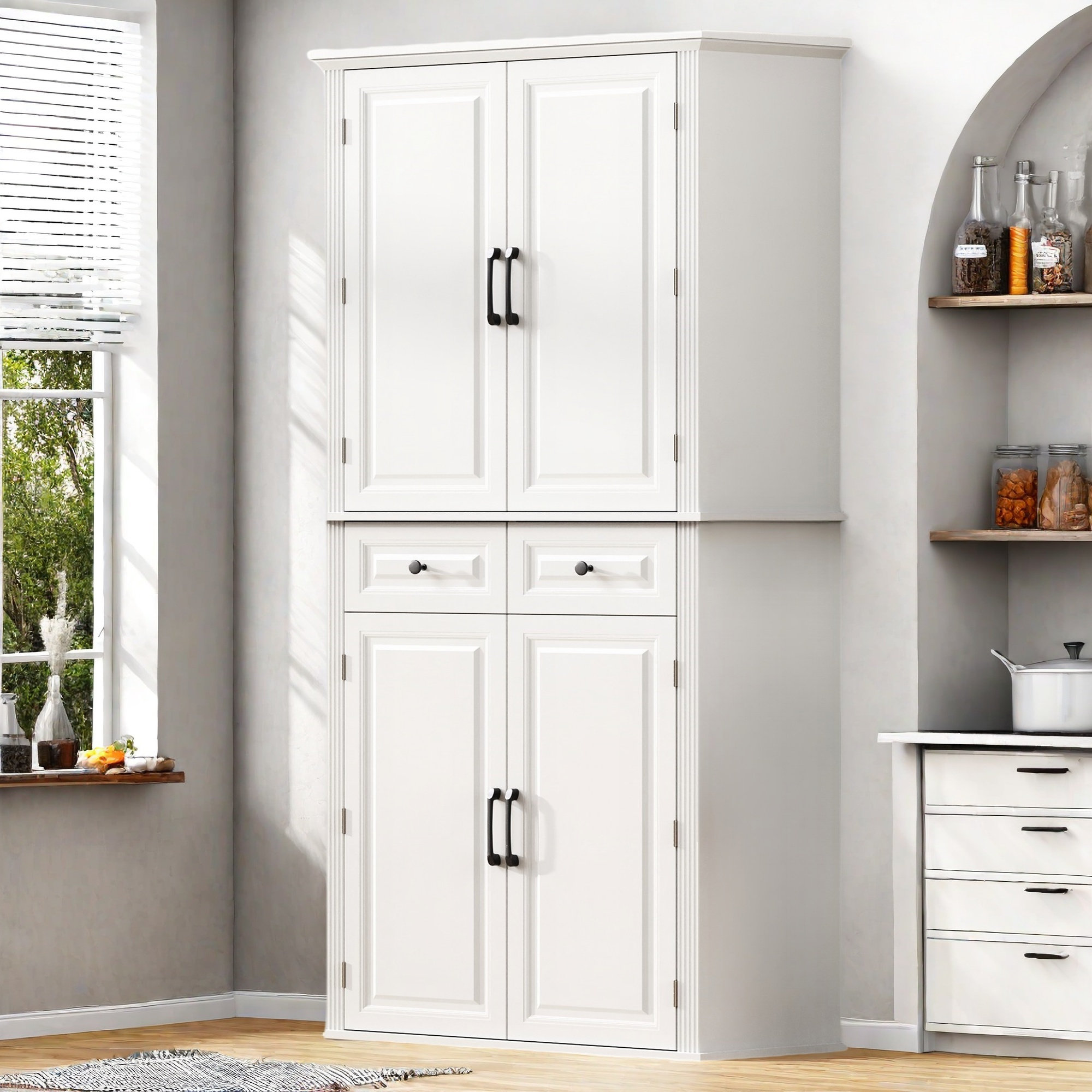 Lark Manor™ Kitchen Pantry Cabinet With 3 Keyboard Drawers, 6 Door ...