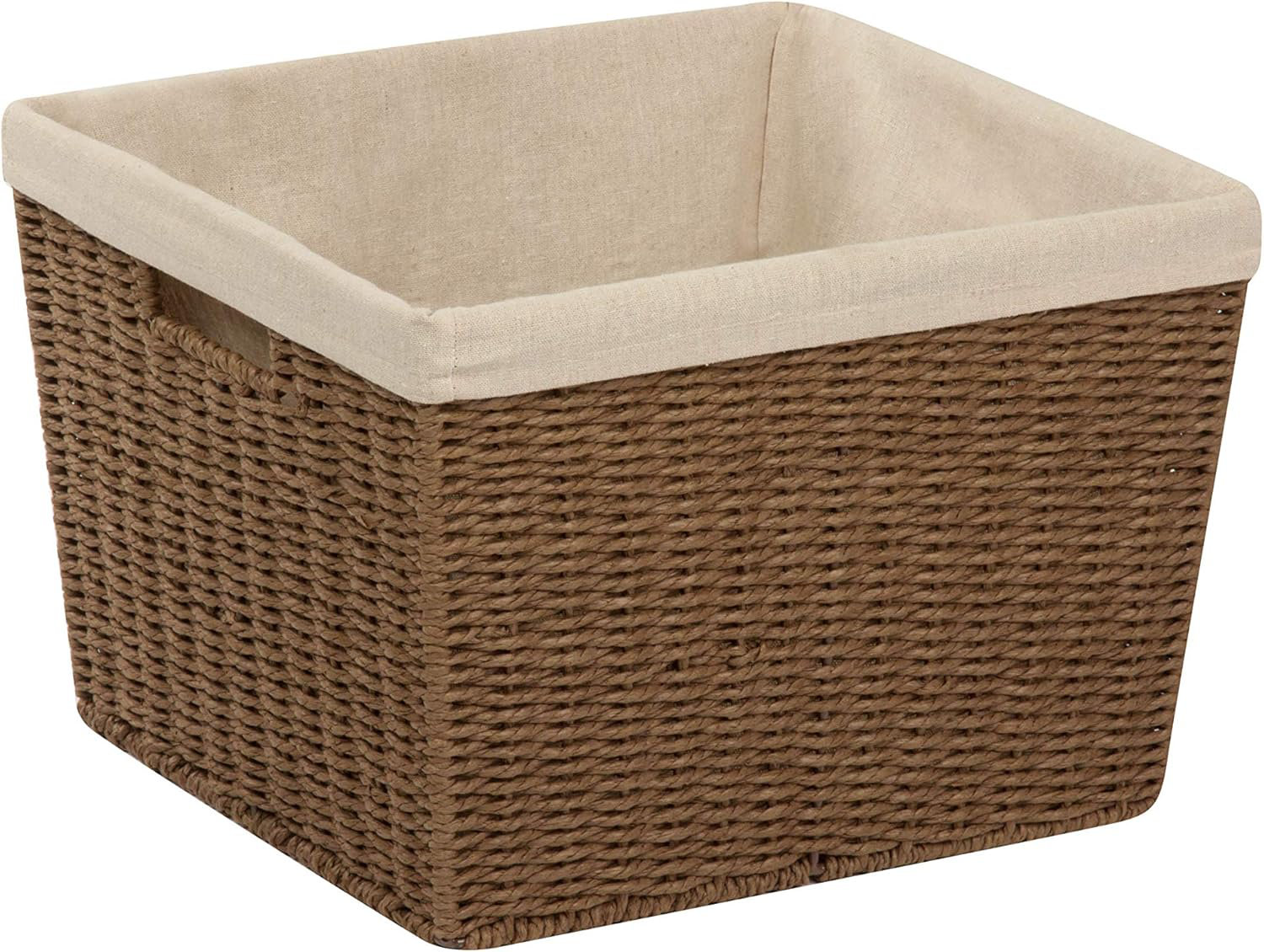 Gracie Oaks Parchment Cord Basket With Handles And Liner, Brown, 13 X ...