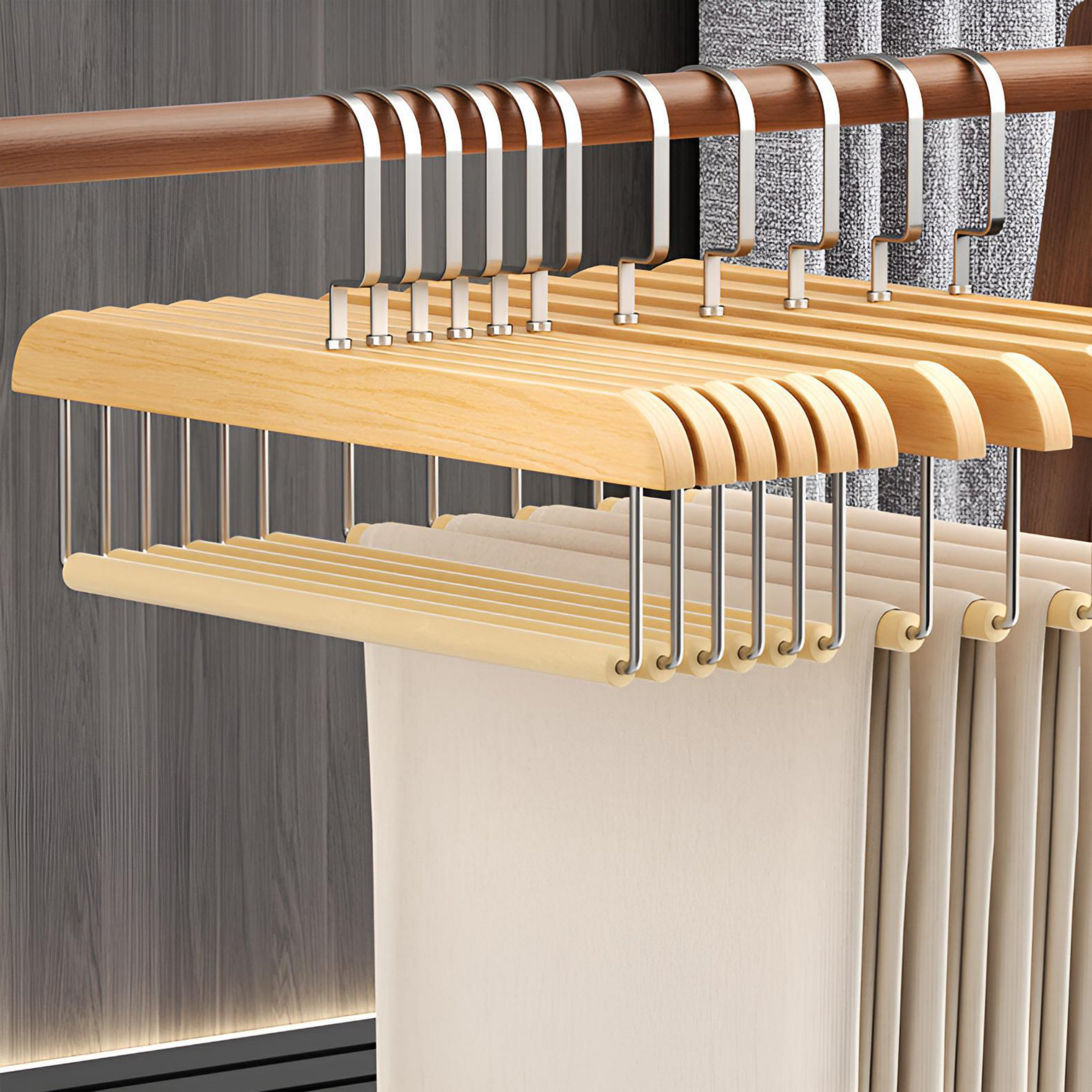 Rebrilliant Premium Wooden Flocked Hangers - No Crease Storage Solution ...