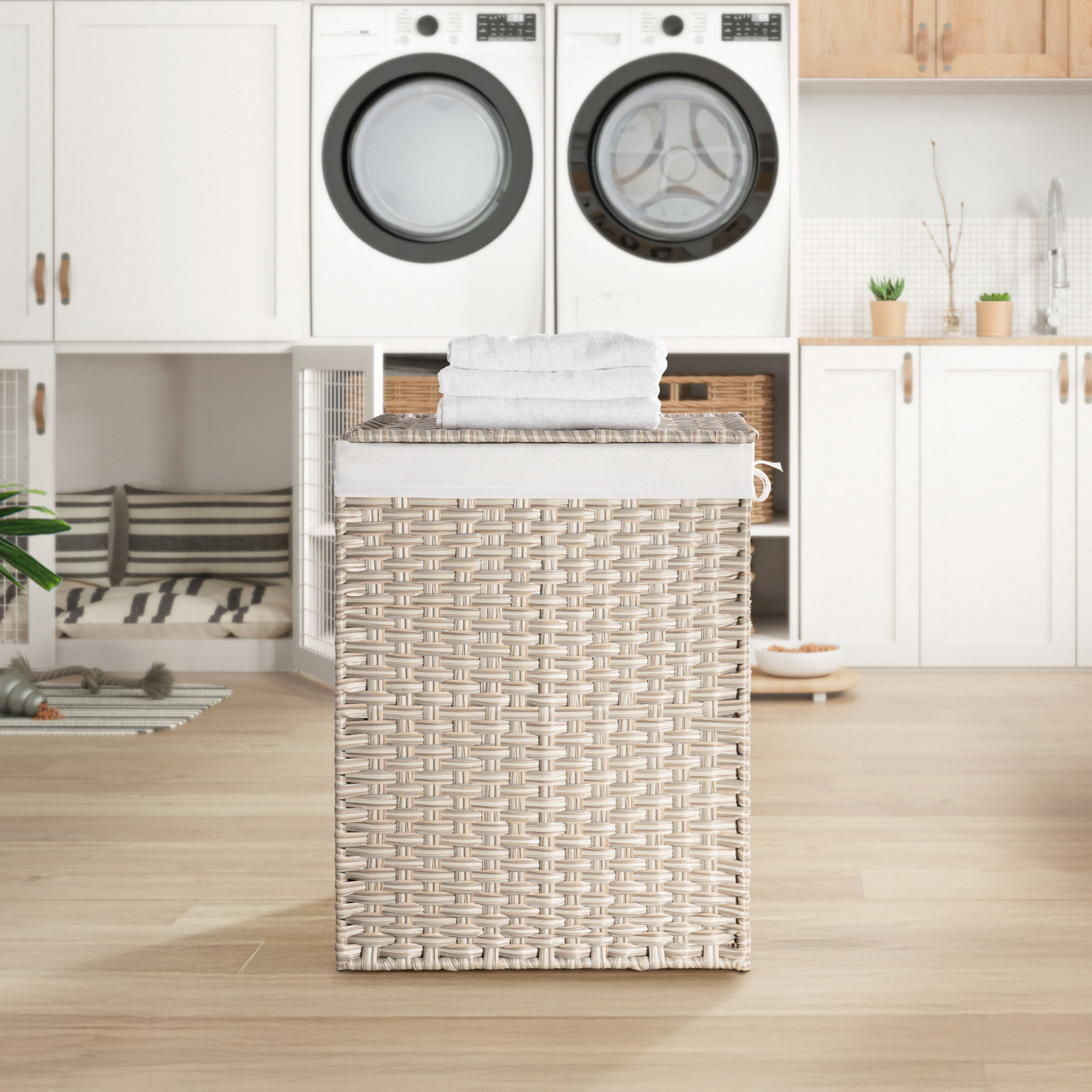 weixunguang Laundry Hamper With Lid PE Rattan Powder Coating Frame ...