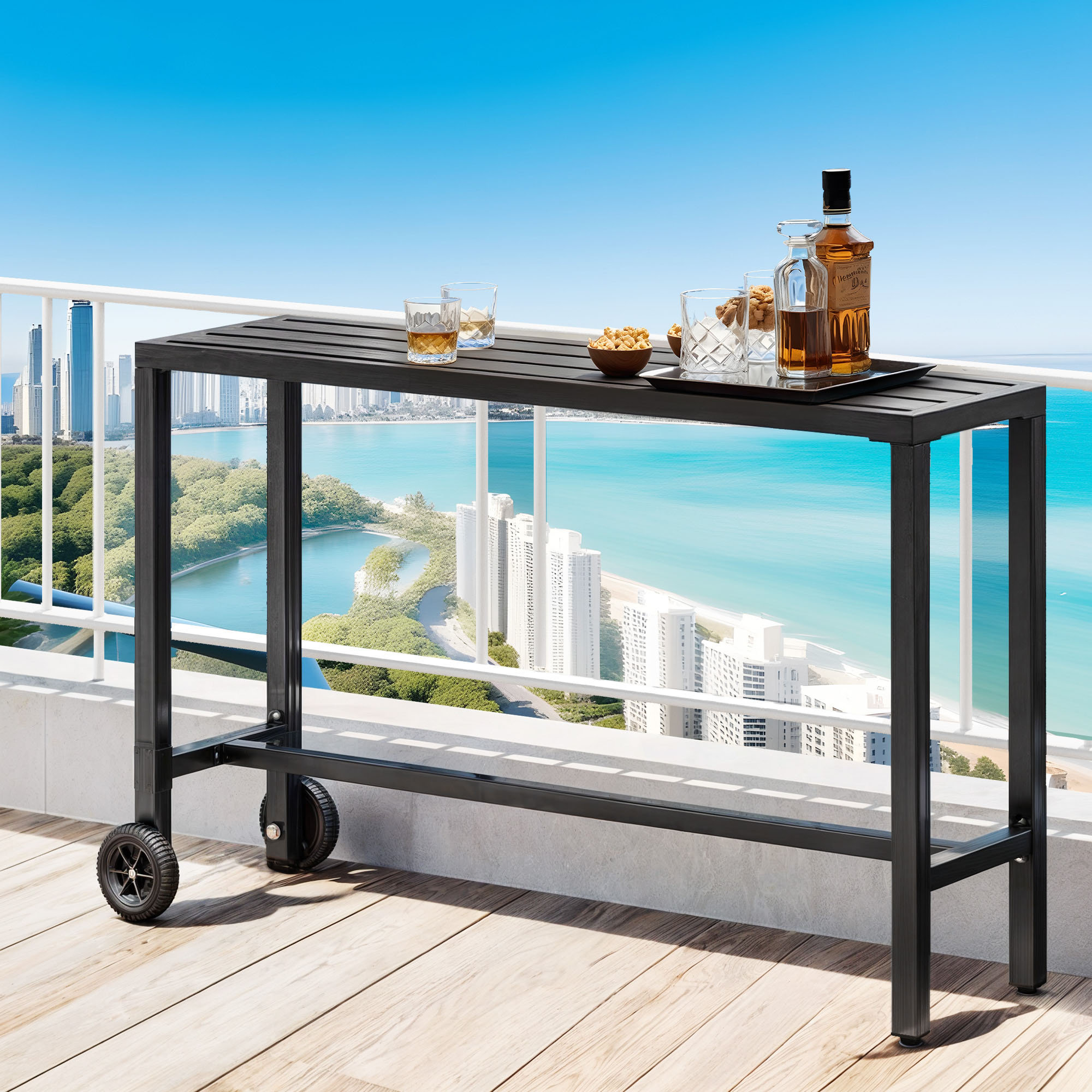 Winston Porter Kolnaski 55" Rectangular Console Table Patio Cart ...