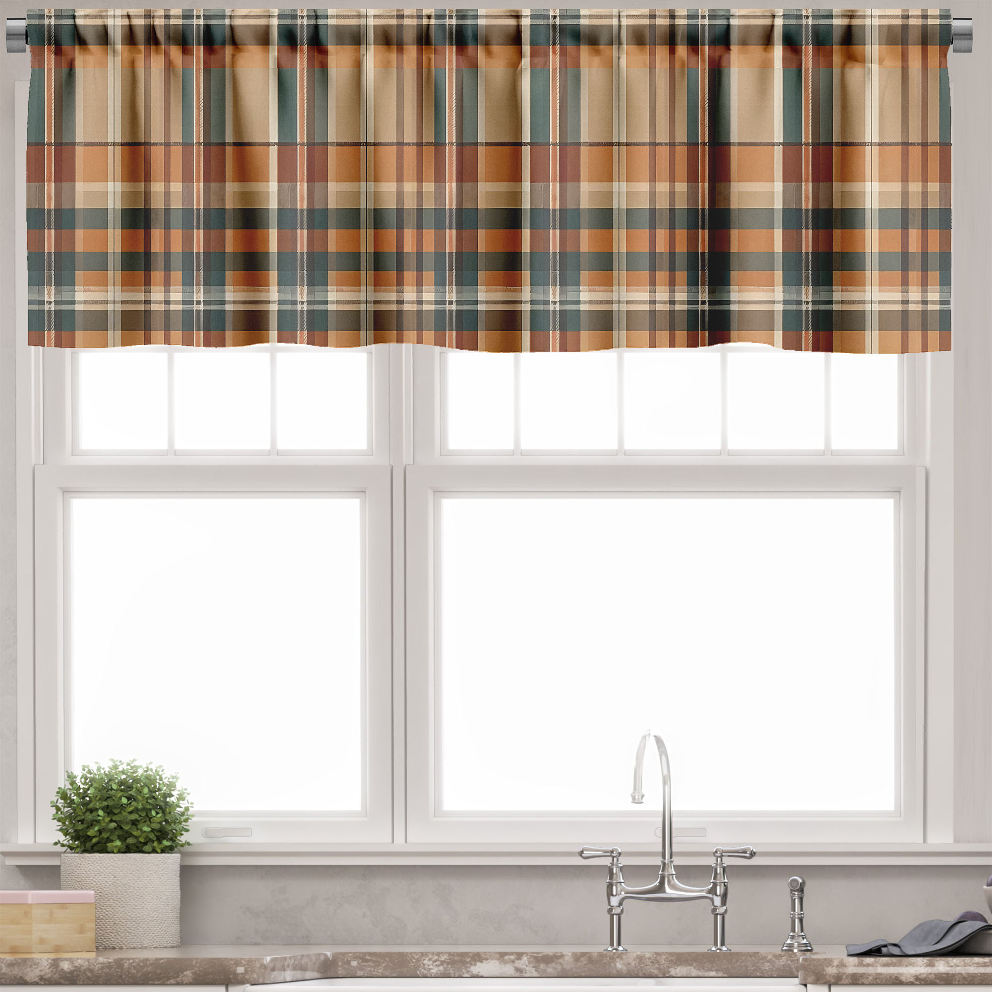 East Urban Home Autumn Plaid Valance Pack of 2 Fall Harvest Tartan ...