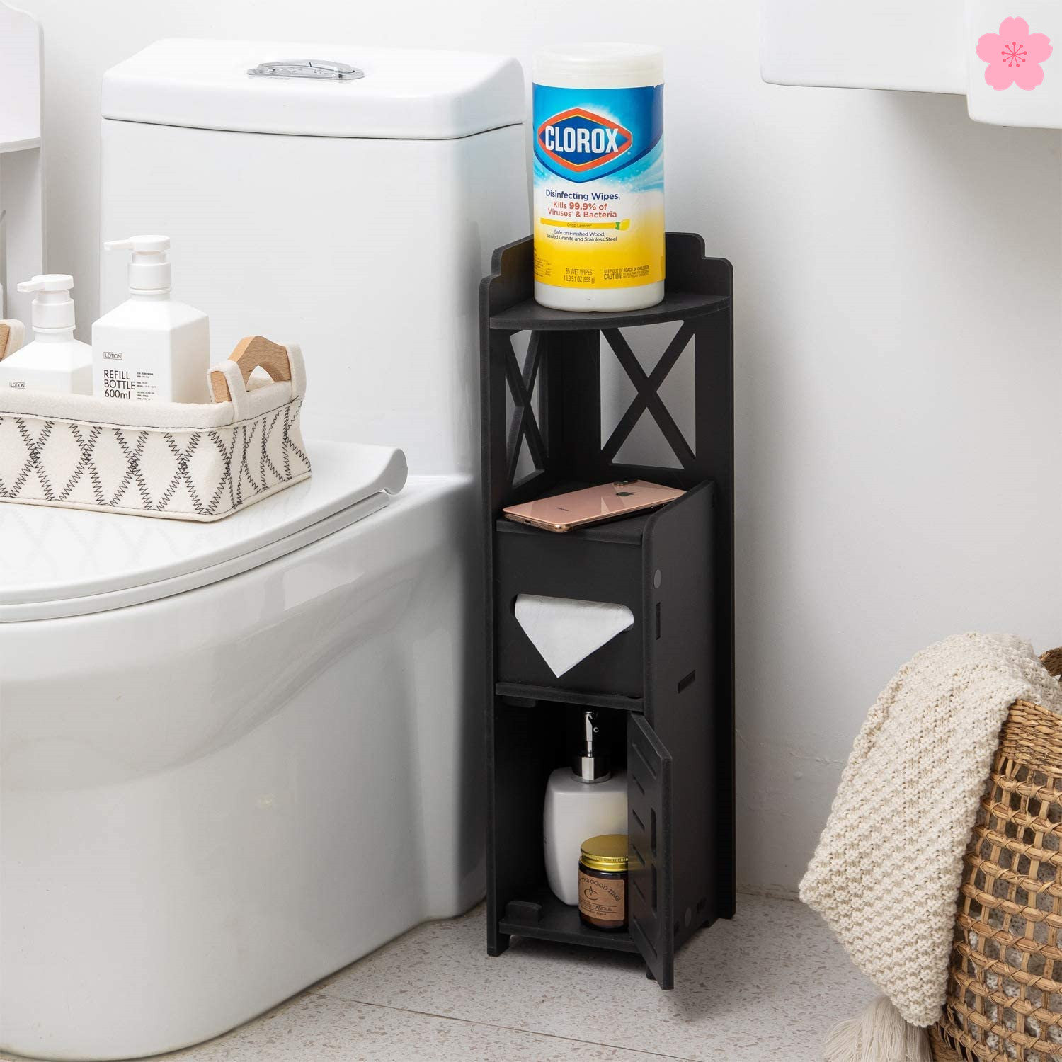 Gracie Oaks Narrow Bathroom Cabinet,Slim Shelf For Tiny Bedroom, Black ...