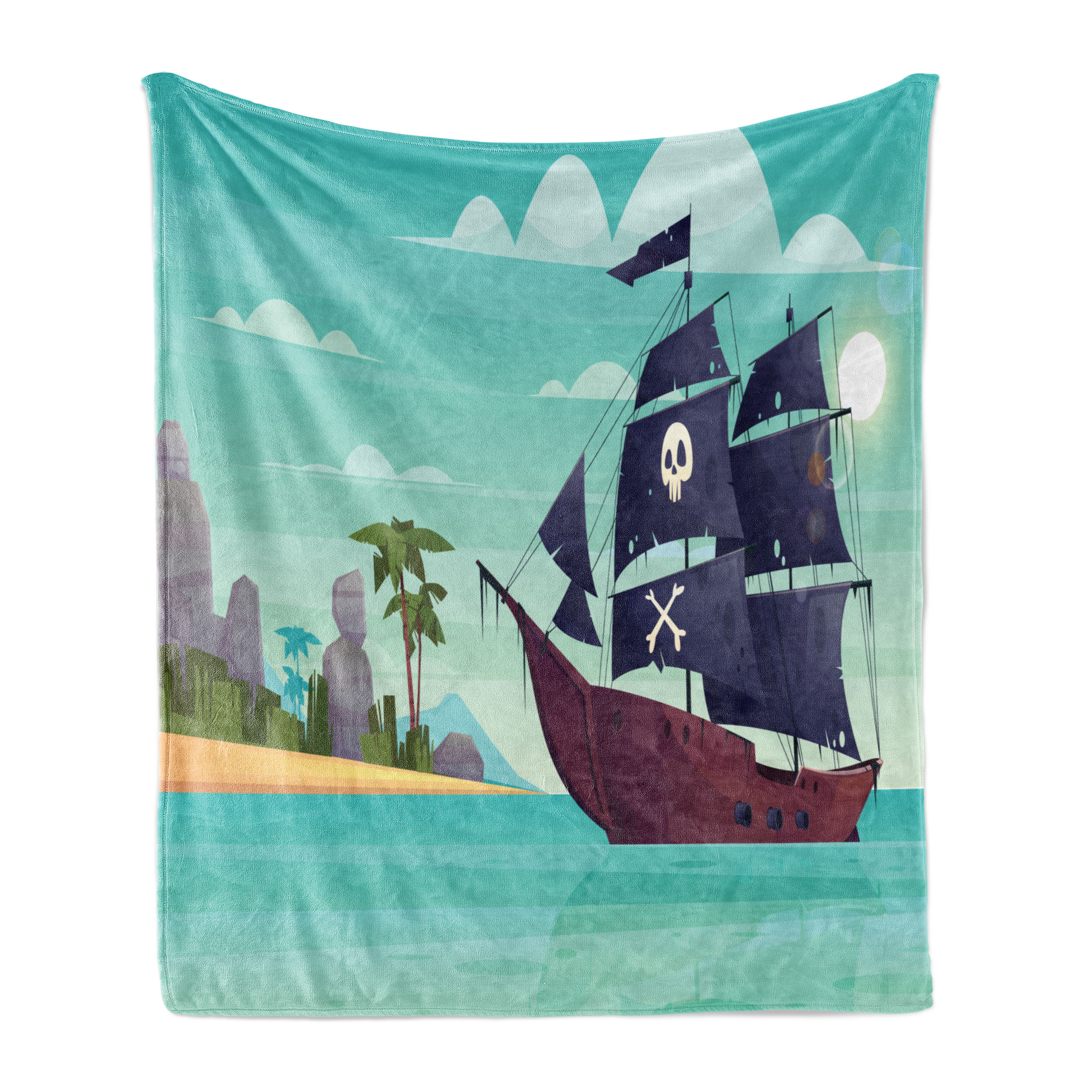 Ambesonne Blue Nautical Fleece Throw Blanket Pirate Ship on Water ...