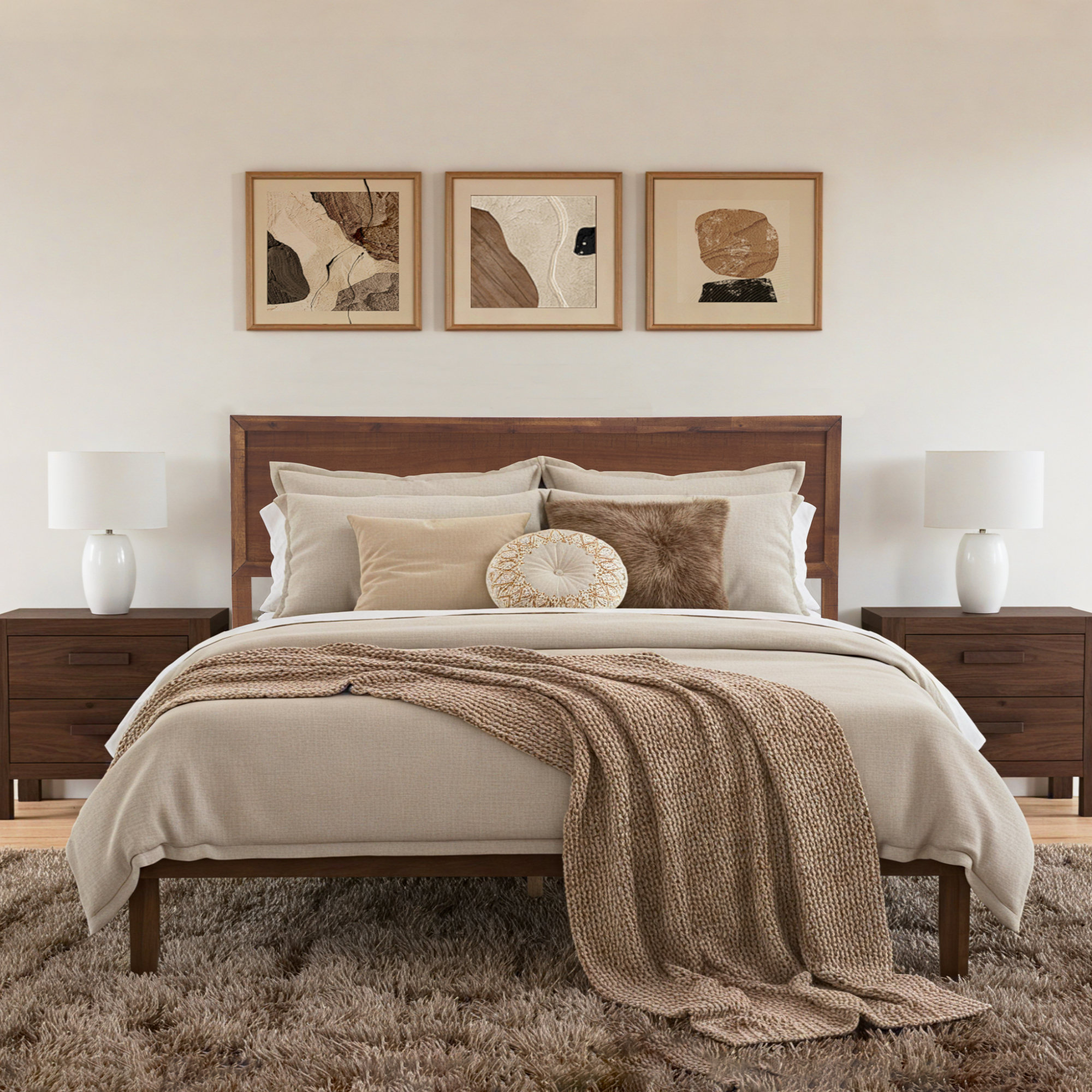 Winston Porter Minimalist Solid Wood Platform Bed with Tall Headboard ...