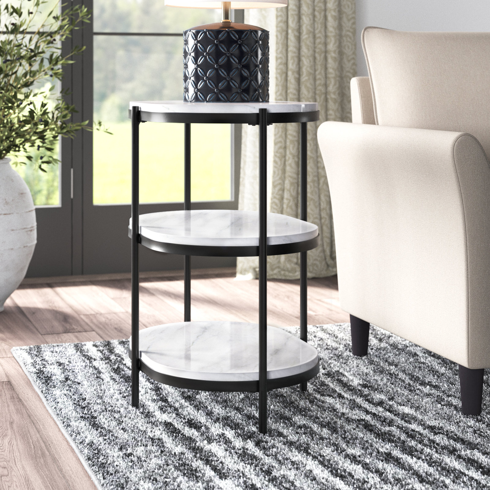 Wade Logan® Ardia 26" Tall Faux Marble Top Side Table With Shelves ...