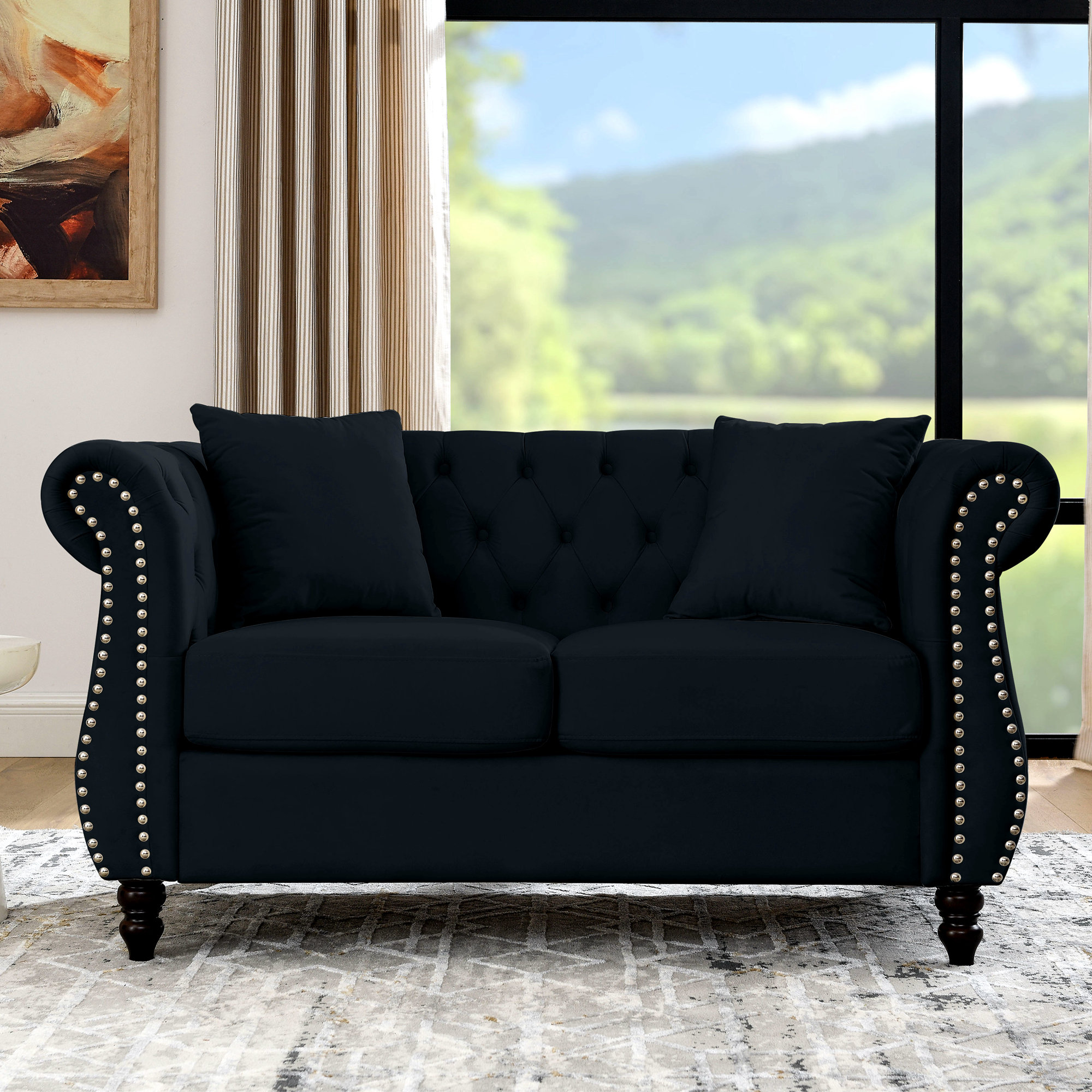House of Hampton Jarely 58.8'' Velvet Rolled Arm Chesterfield Sofa ...