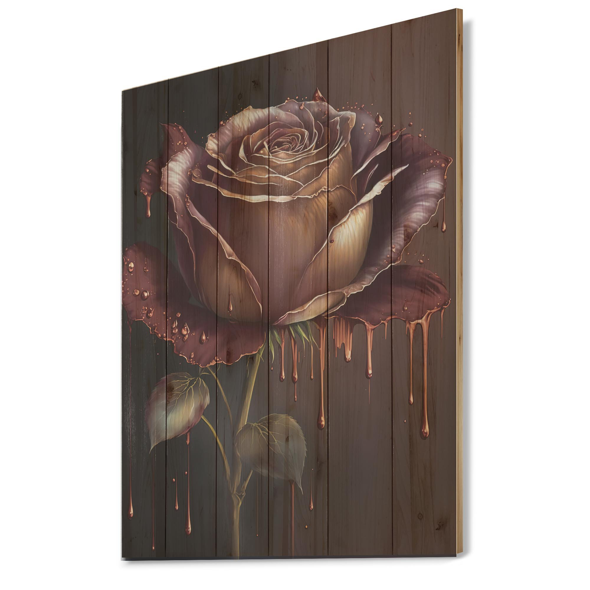 House of Hampton® Adari Red Paint Drip Rose II - Floral Rose Wood Wall ...