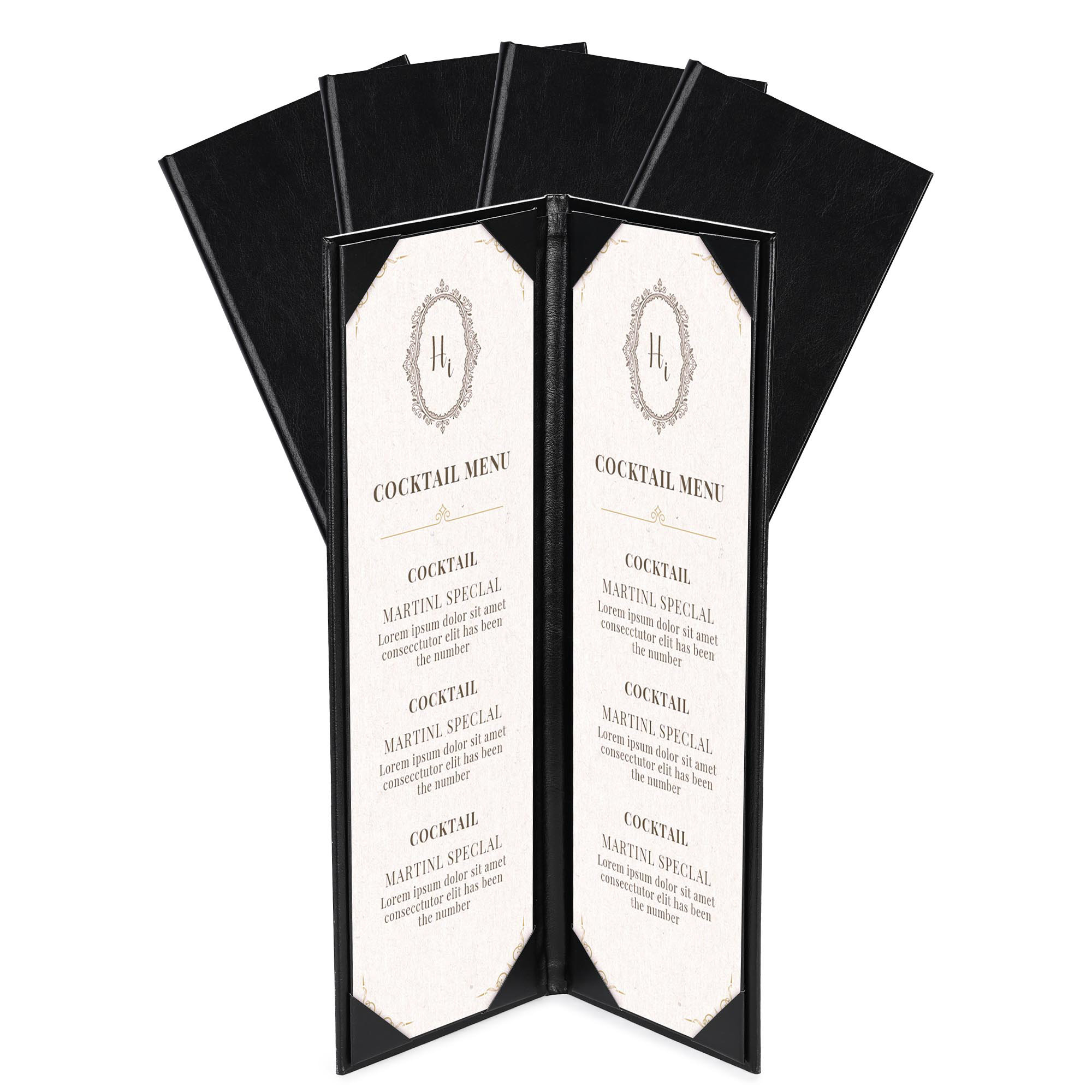 WeChef Menu Holders for Restaurant 4.25"x14" Double Fold 2 View PU ...