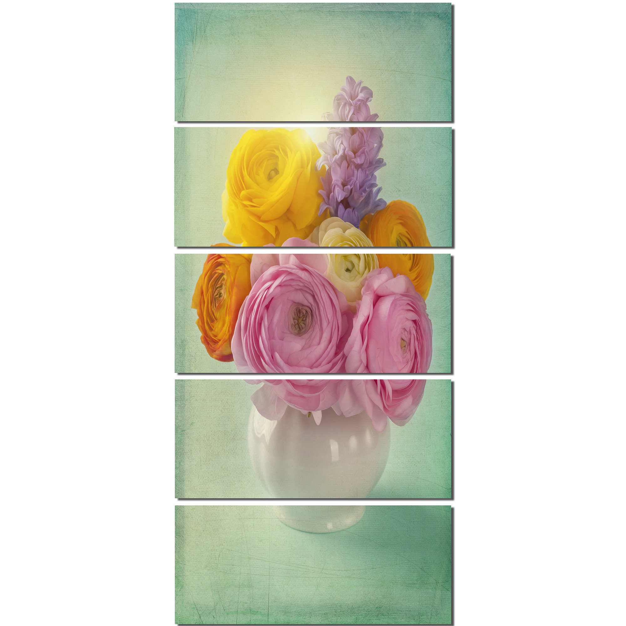 Design Art 'Pink and Yellow Ranunculus Flowers' 5 Piece Graphic Art on ...