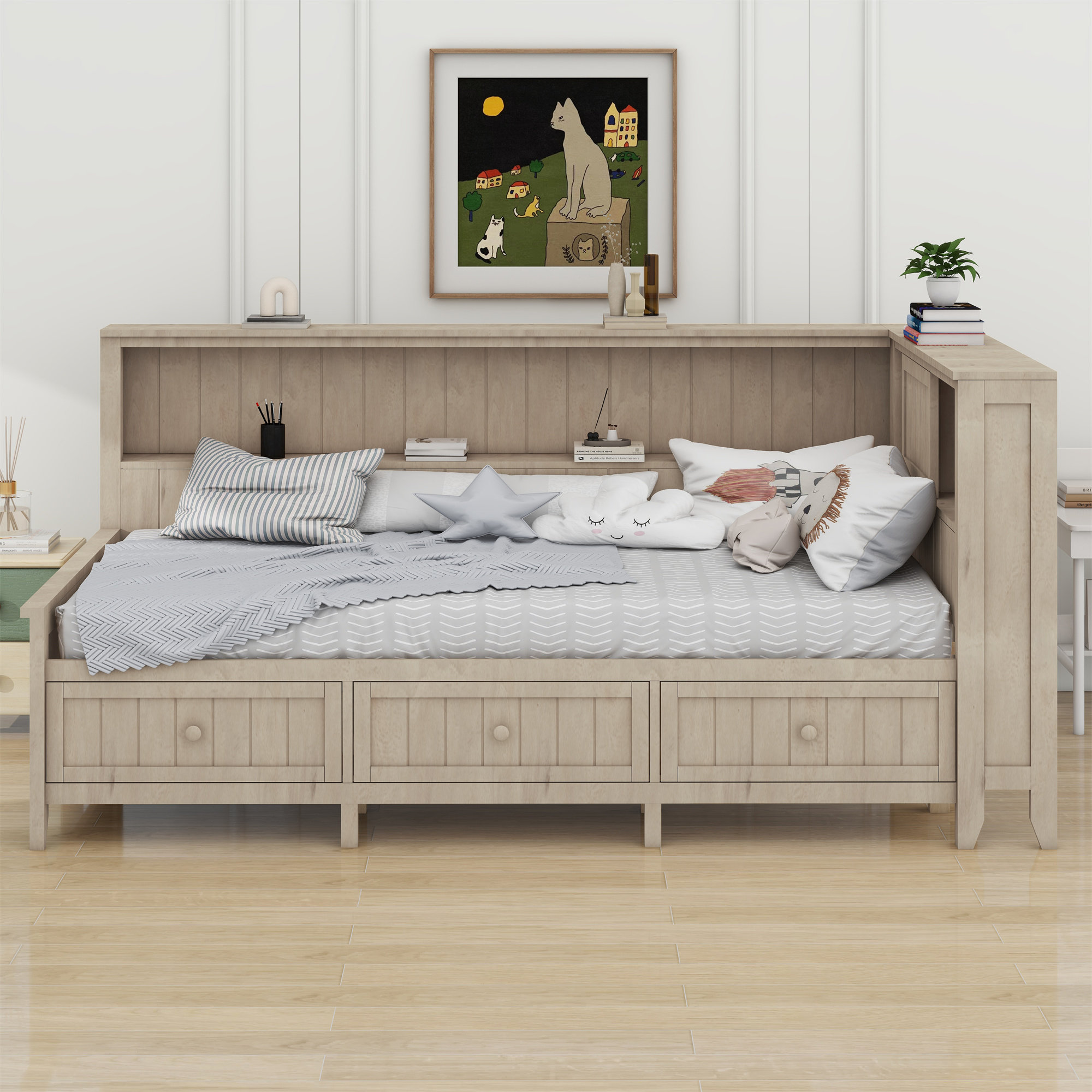 Lark Manor™ Wood Daybed With Storage Shelves And Drawers | Wayfair