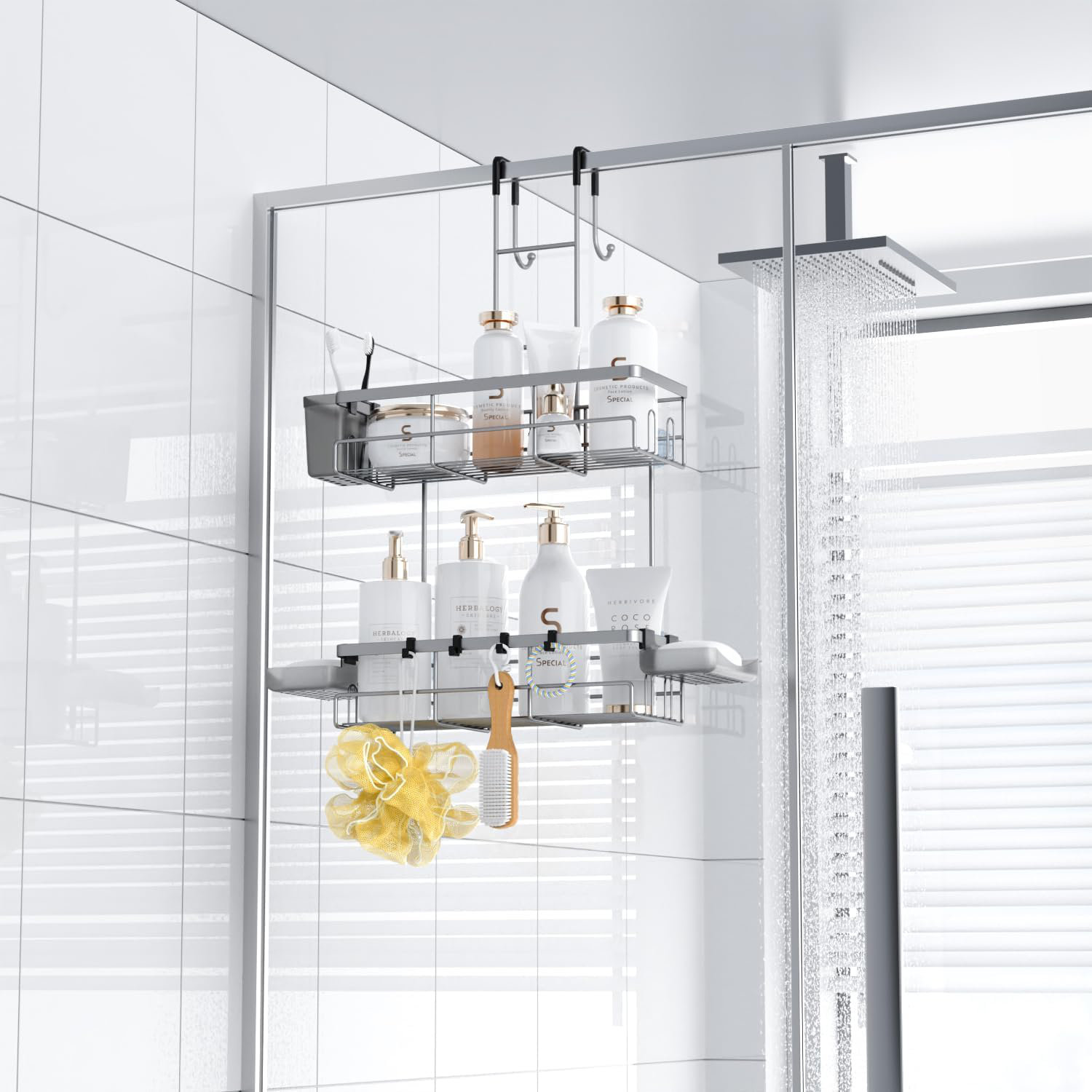 VOKIAL Shower Rack Hanging On Door: Black Rust-Proof Shower Rack On ...