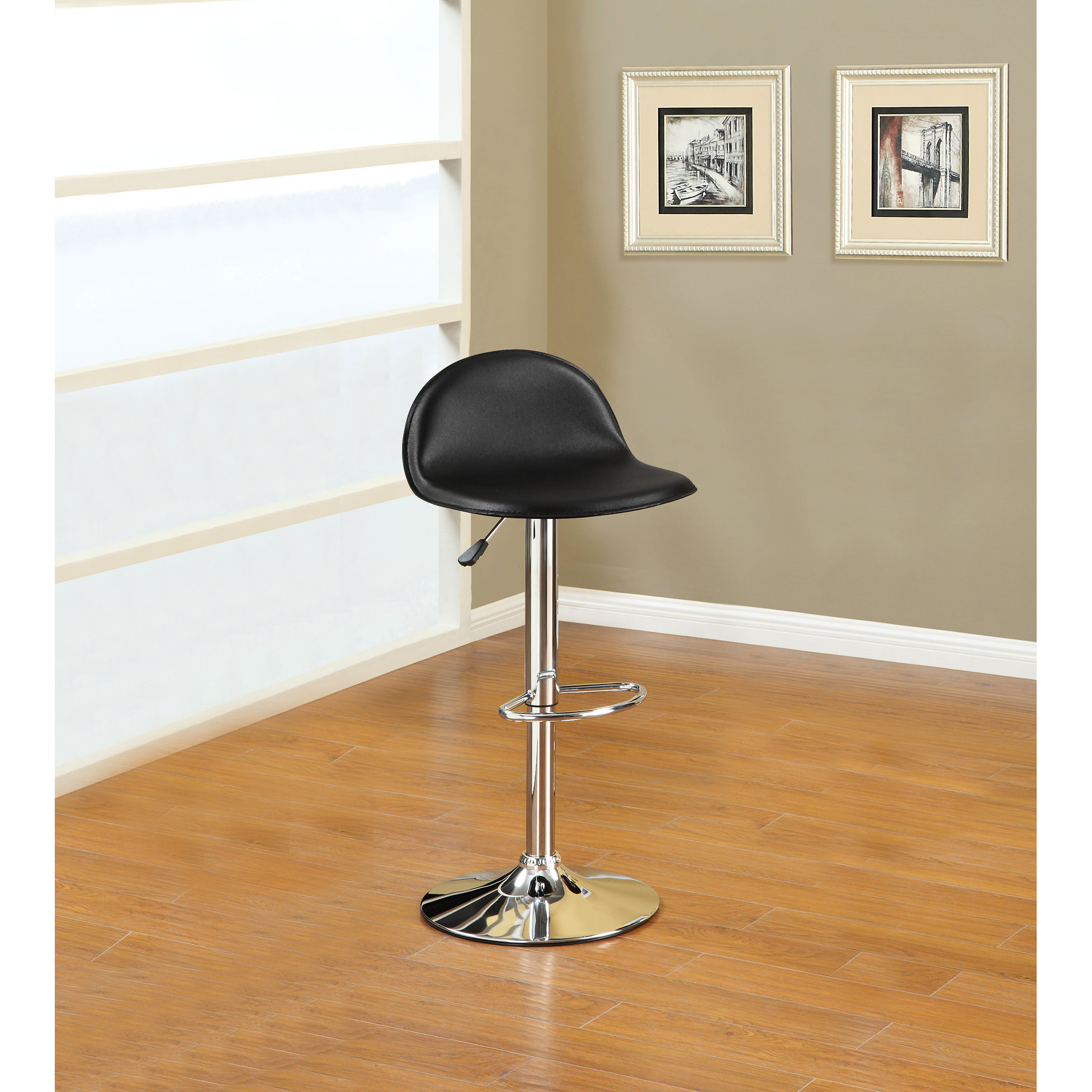 Ivy Bronx Adjustable Black Bar Stools With Pu Upholstery - For Dining ...