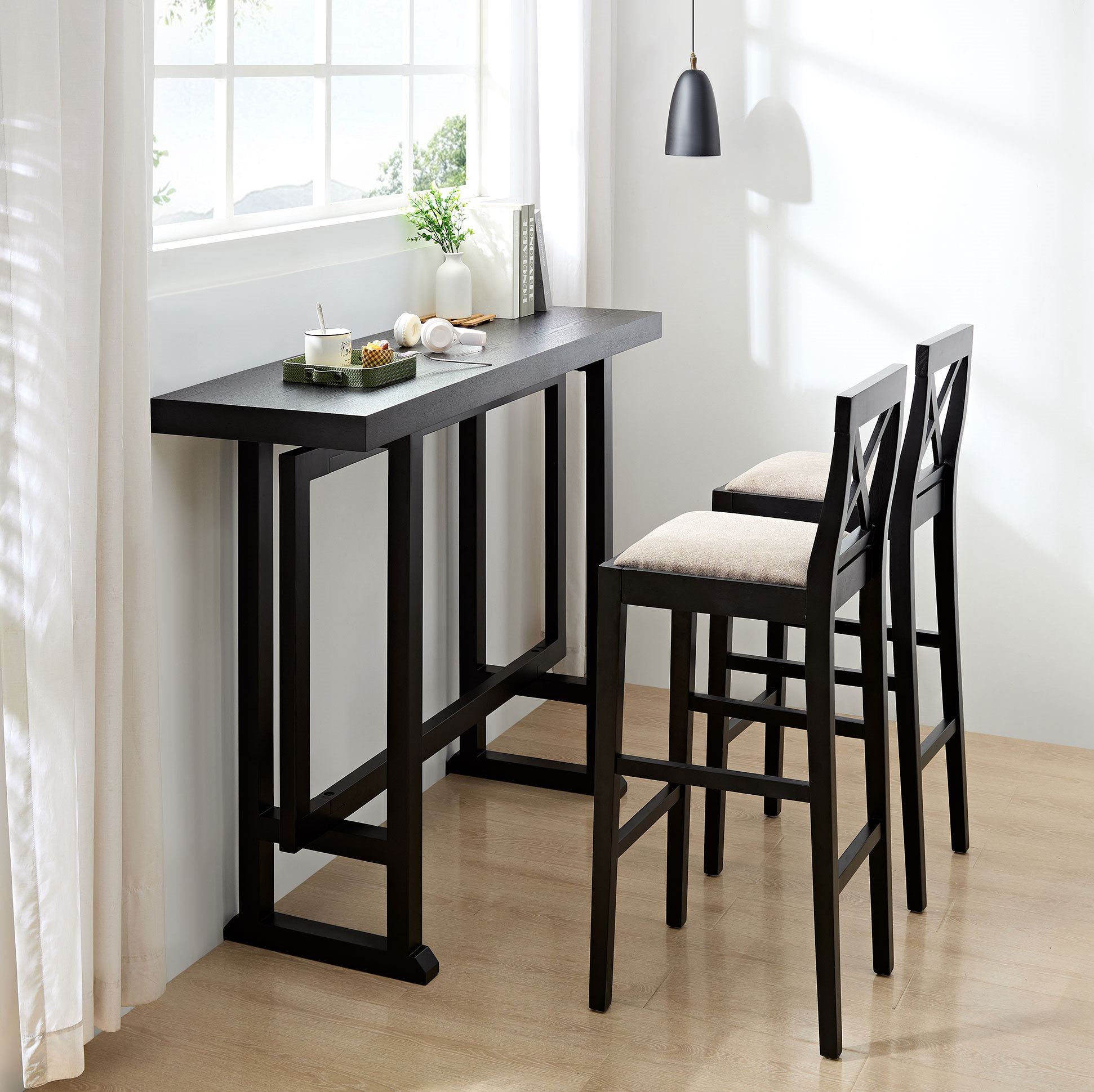 Latitude Run® 3-Pieces Bar Table Set, Extra Long Entryway Bar Table ...