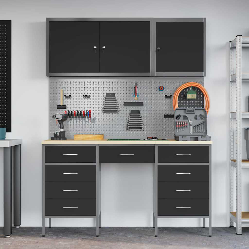 Ivy Bronx Work Cabinet With Drawer 8 Pcs Black 150 X 55 X 200 Cm ...