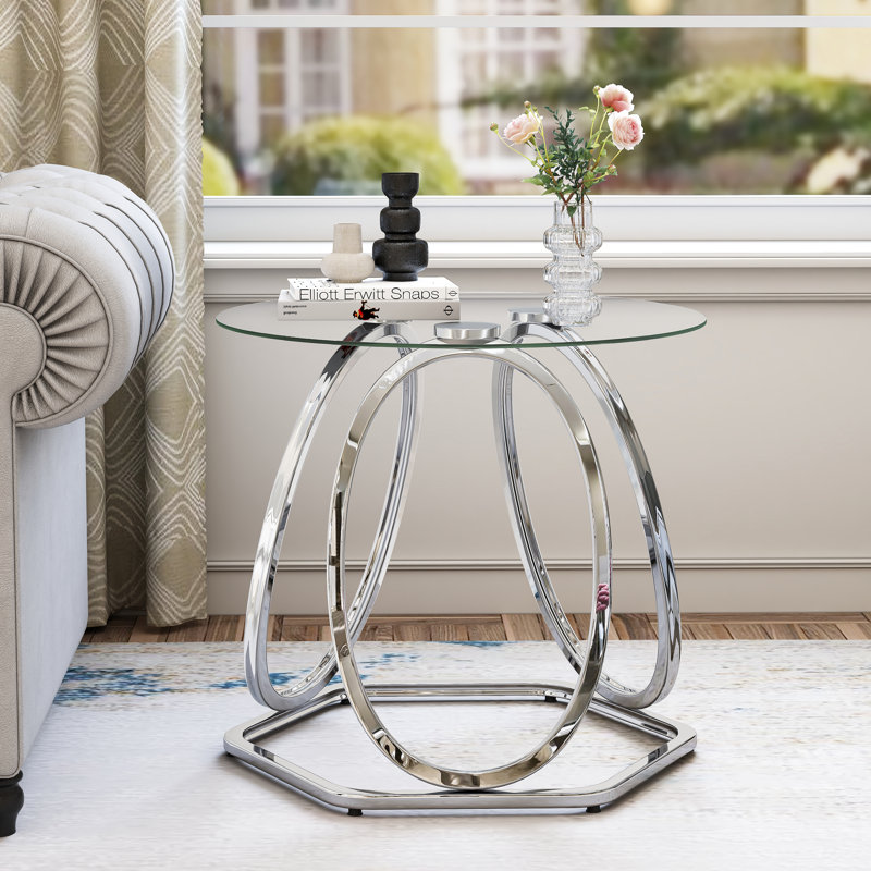 Mercer41 Modern Round Glass End Table For Living Room | Wayfair