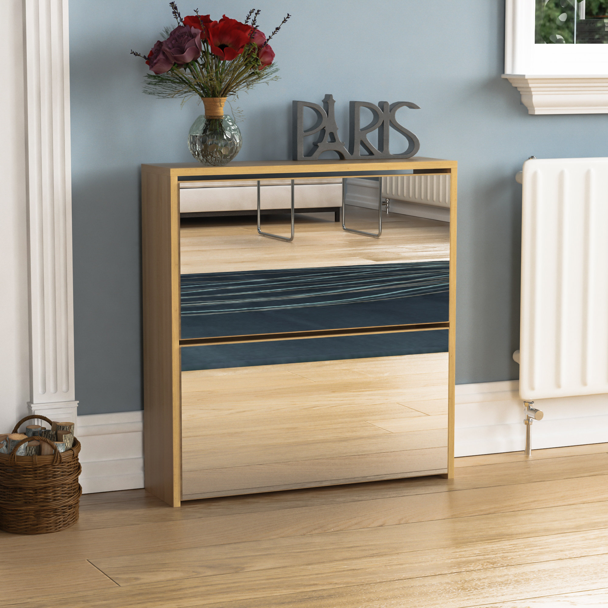 Latitude Run Muskoka 2 Drawer Mirrored Flip Down Shoe Storage Cabinet ...