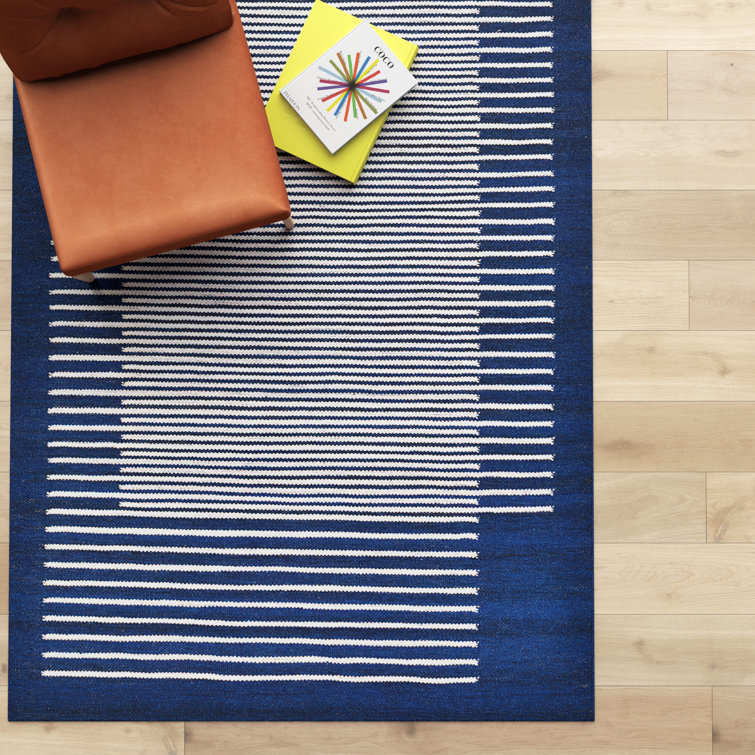 Nevins Striped Handwoven Area Rug in Navy & Reviews | AllModern