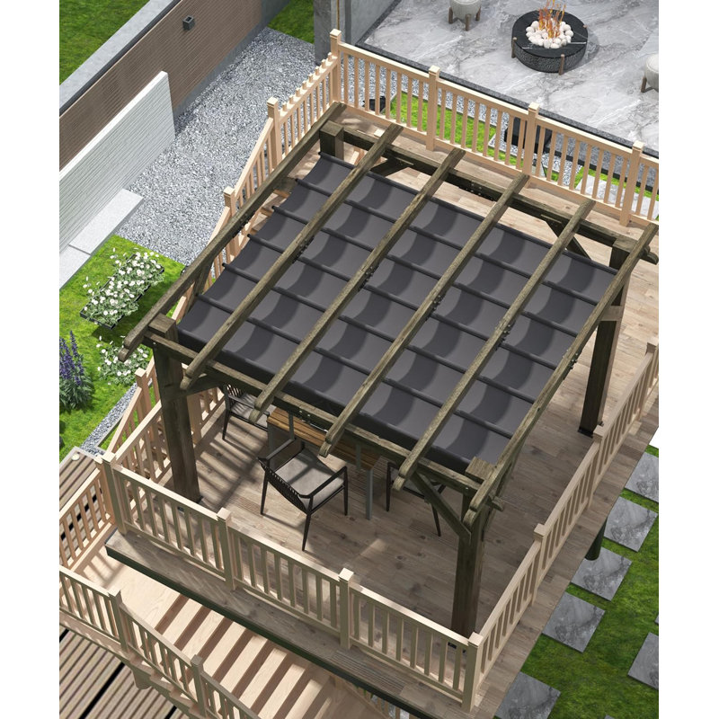 Yesurprise 10 X 10 Ft Wood Pergola With Retractable Sunshade Canopy ...