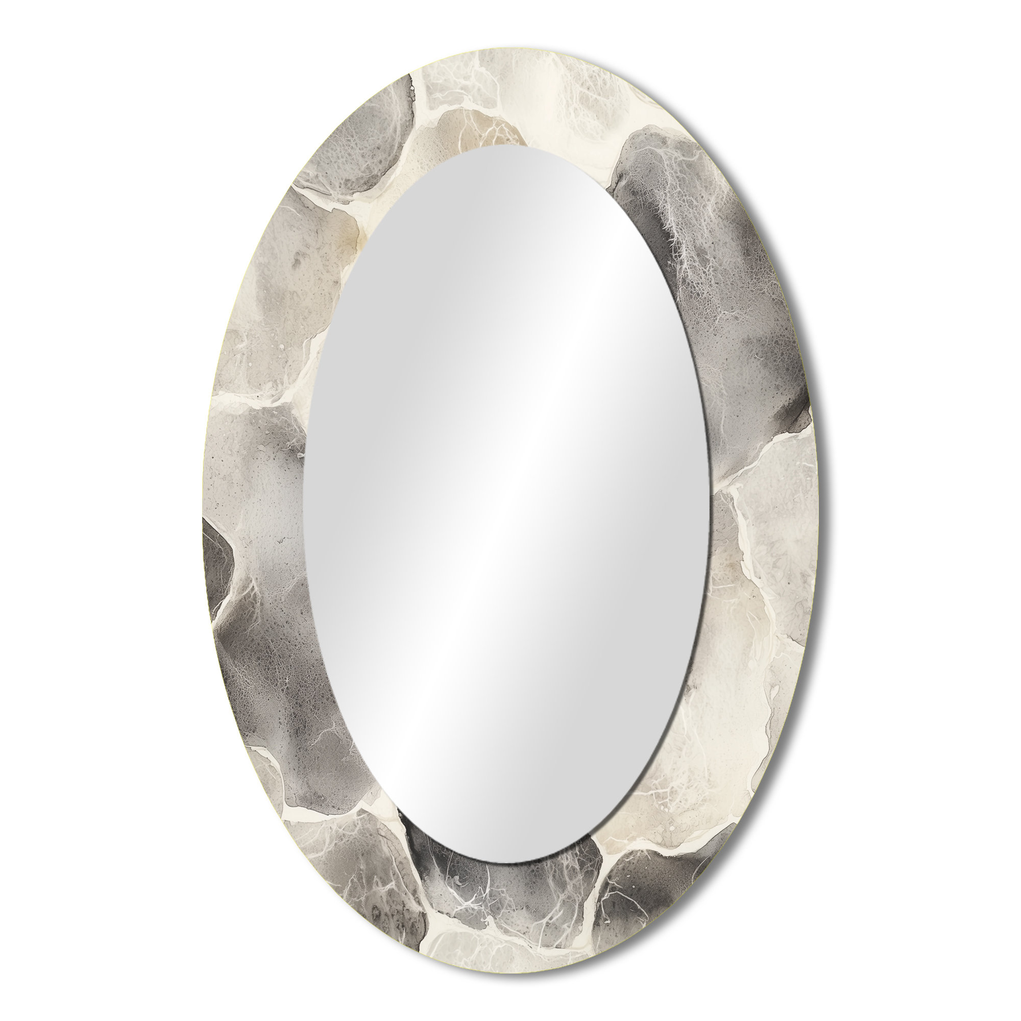 Mercer41 Grey Gray Circles Scenery II - Large Oval Wall Mirror On Metal ...