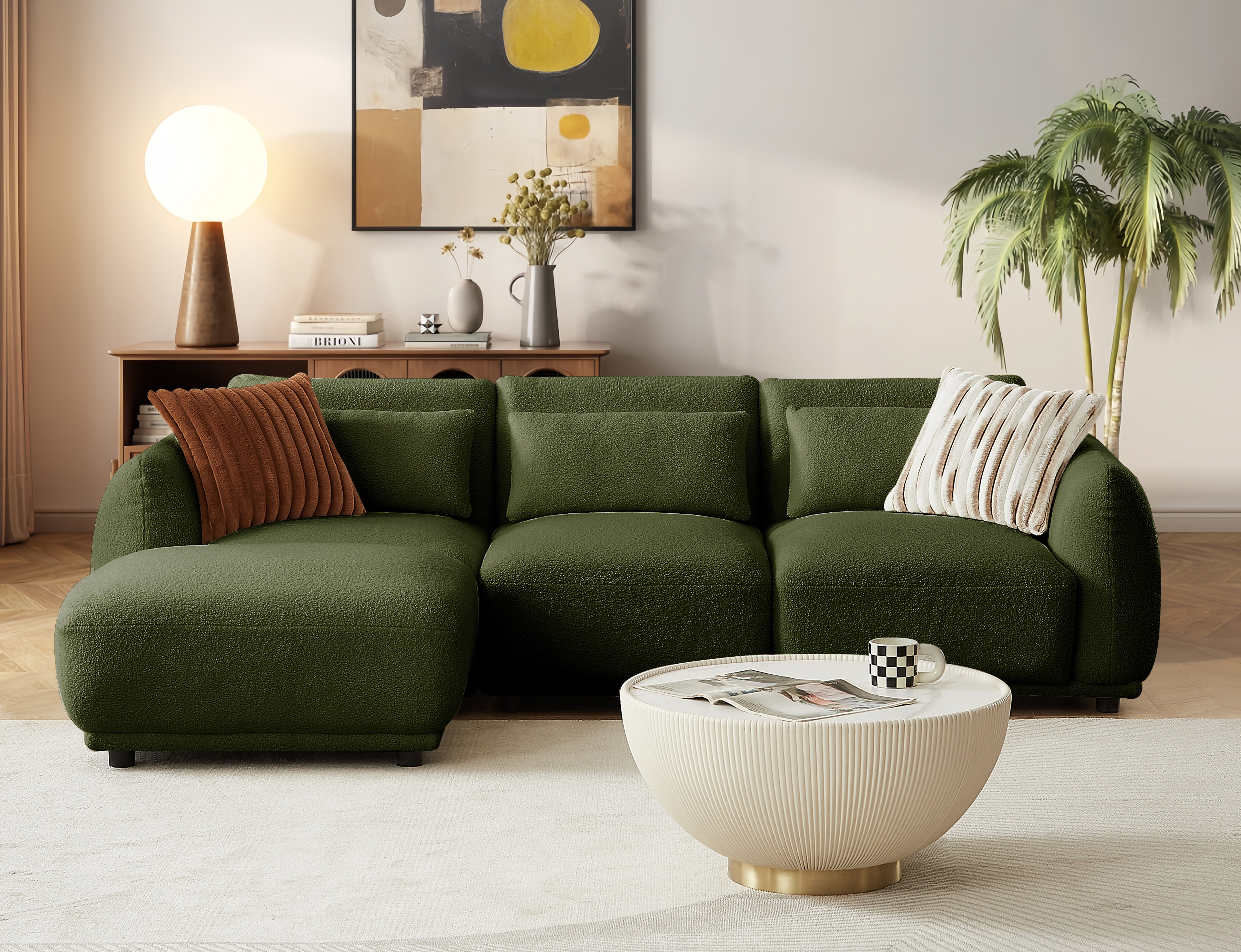 Latitude Run® Ballyrobert 4 - Piece Upholstered Sectional Teddy Wool ...