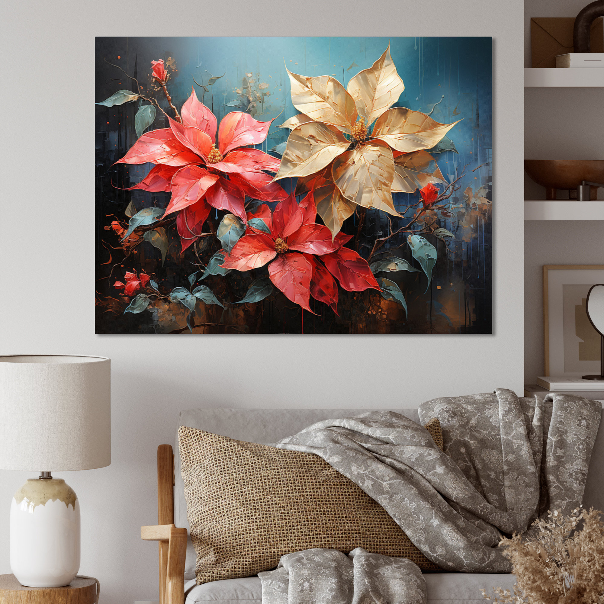 Red Barrel Studio® Poinsettias Contemporary Fusion Framed On Canvas ...