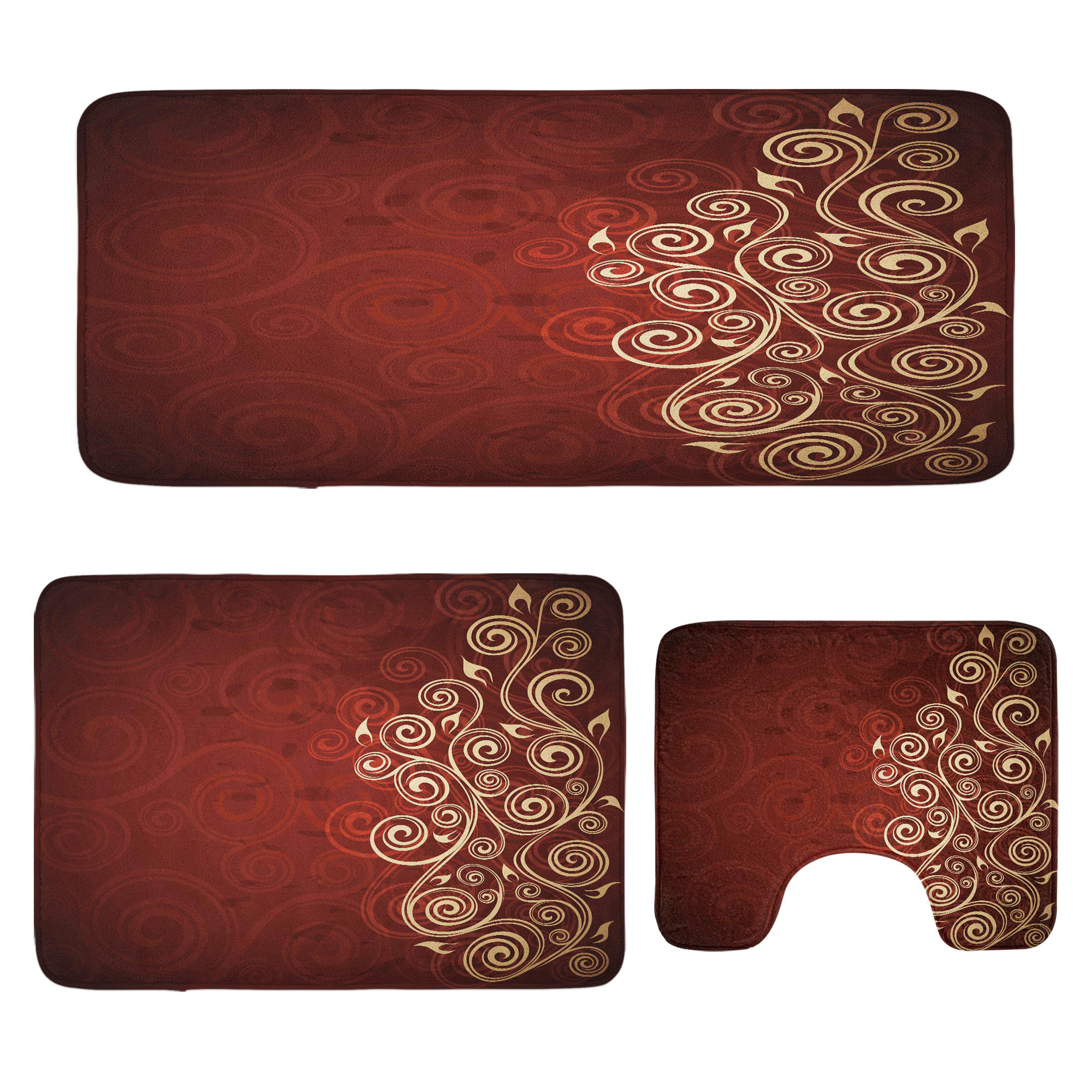 East Urban Home Burgundy Bathroom Rug Set 3 Pieces U-Shape & Rectangle ...