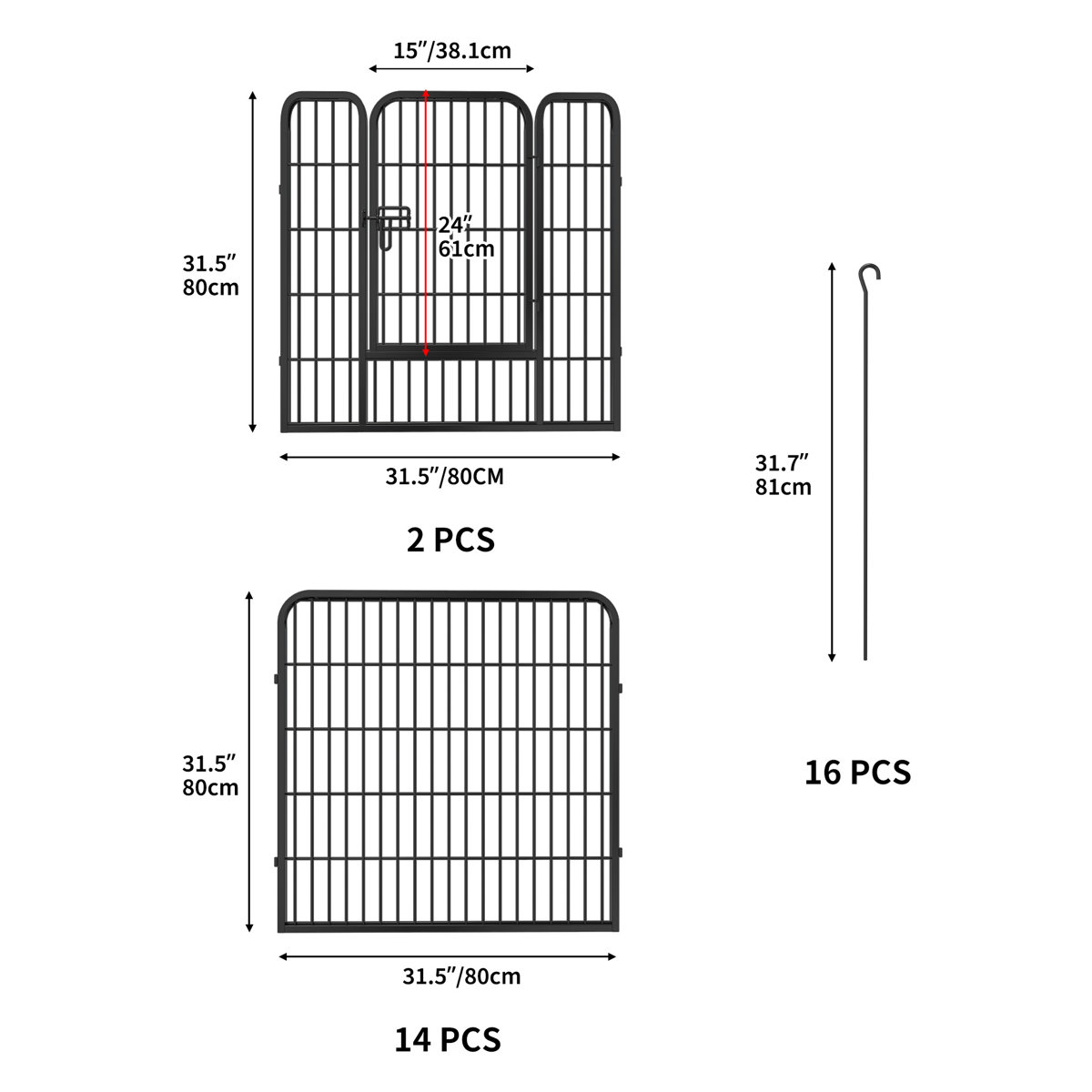 YITAHOME 32'W x 24/32/40"H 16 Panel Outdoor Indoor Heavy Duty Dog Pens ...