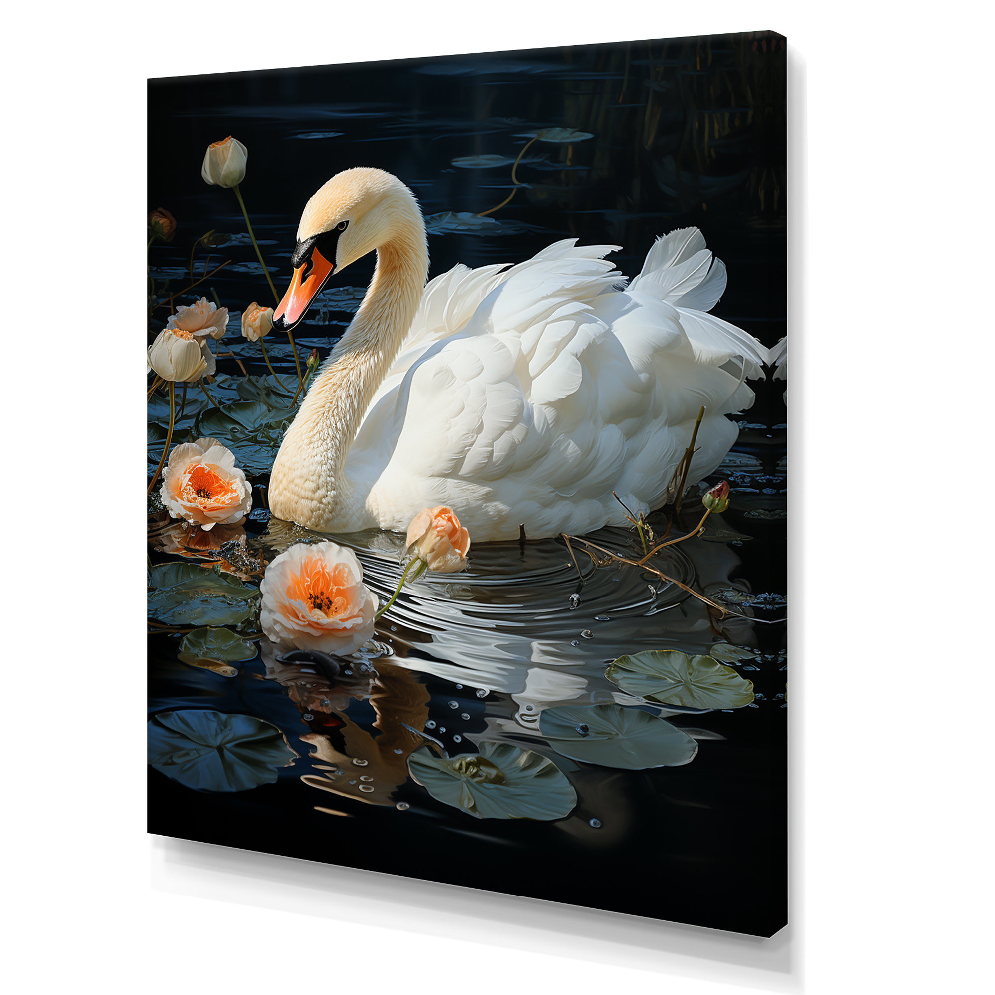 Design Art Peaceful Swans Family I - Swans Animal Wall Decor | Wayfair