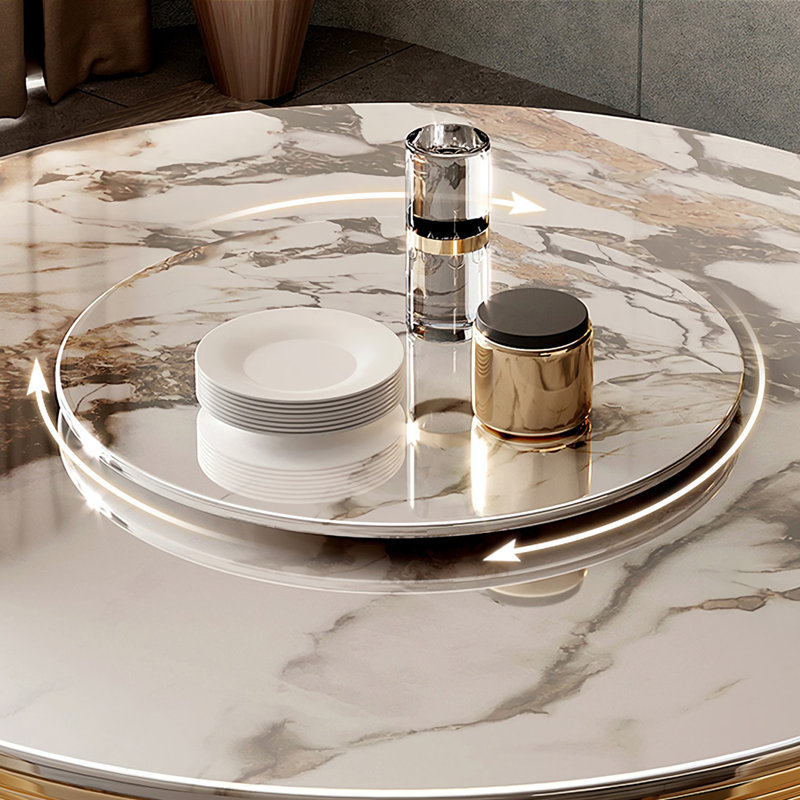 ALLNICEDT Light Luxury Faux Marble Round Dining Table Sets. | Wayfair