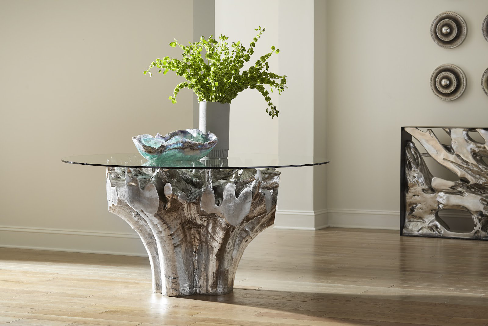Phillips Collection Root Small Silver Dining Table Base, With Glass ...