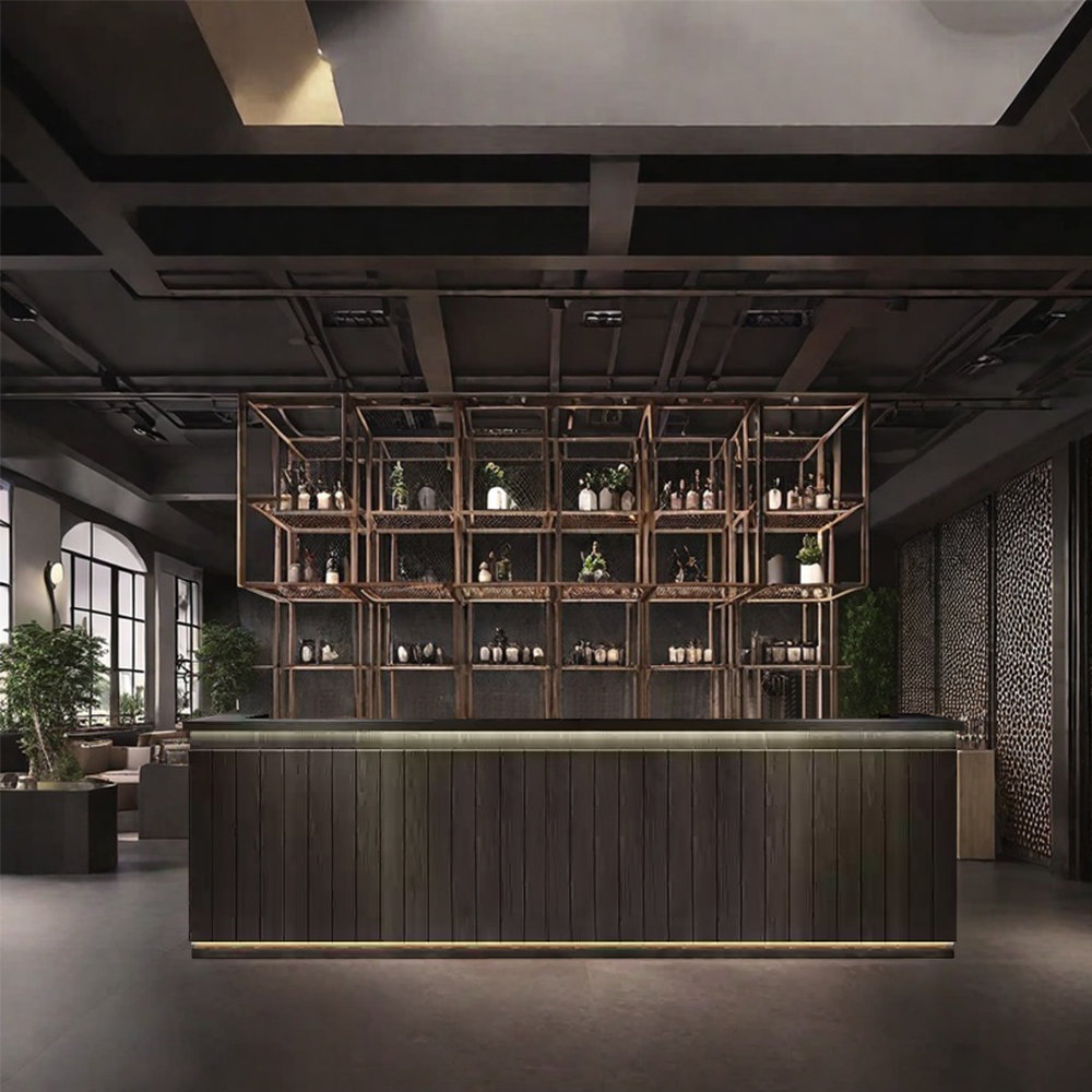 KPXU Bar Counter Rustic Style Bar Front Desk with Storage and Bar ...