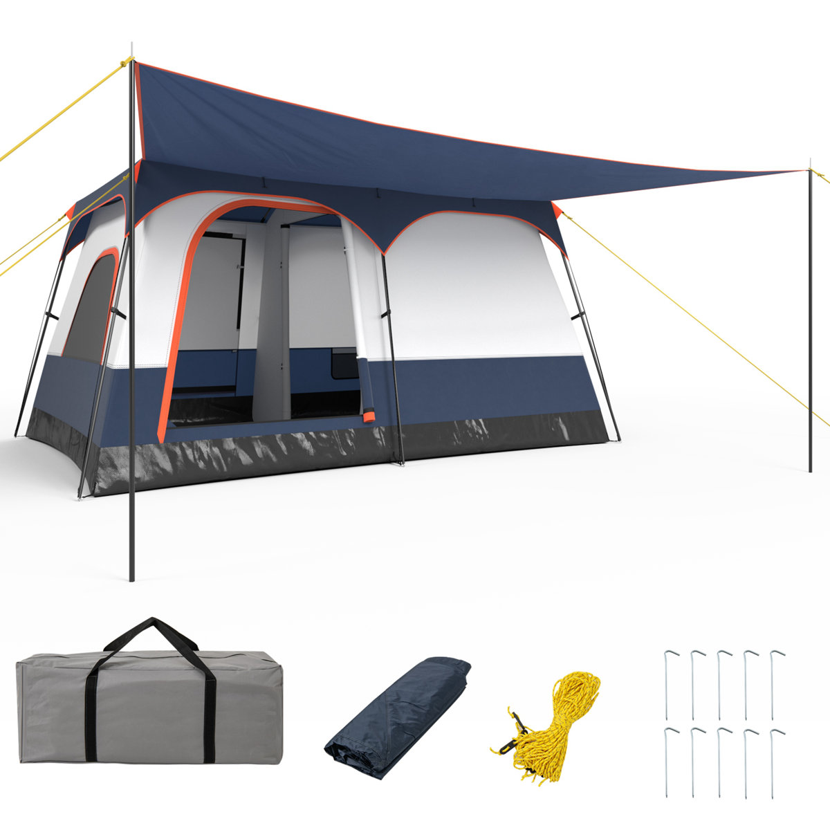 Gymax 8-Person Camping Tent with Porch Large Family Cabin Tent w/ 2 ...