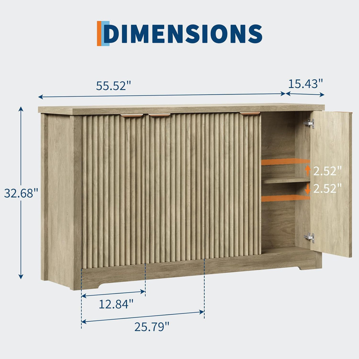 Gracie Oaks Buffet Sideboard Cabinet, Fluted Modern Credenza with Doors ...