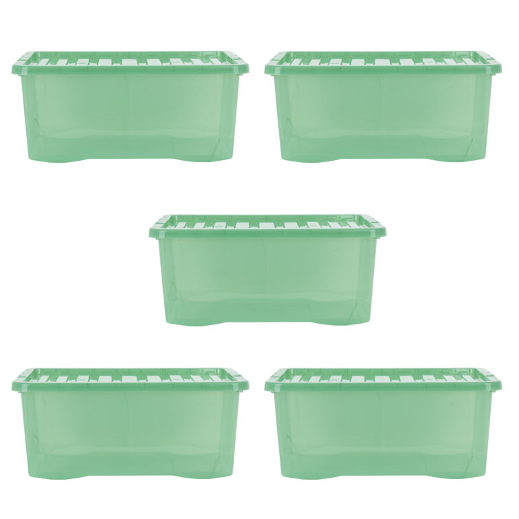 Wham Crystal 45L Plastic Storage Box Pack of 5 Tint Leprechaun Green ...