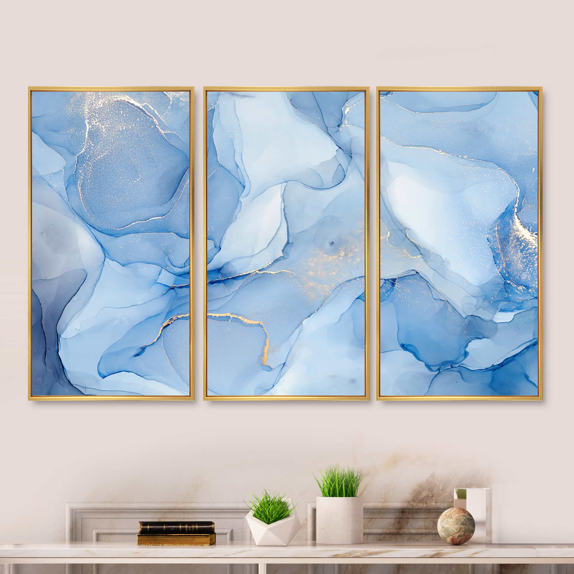 Wrought Studio™ Liquid Ink Art In Shades Of Light Blue I - Modern ...