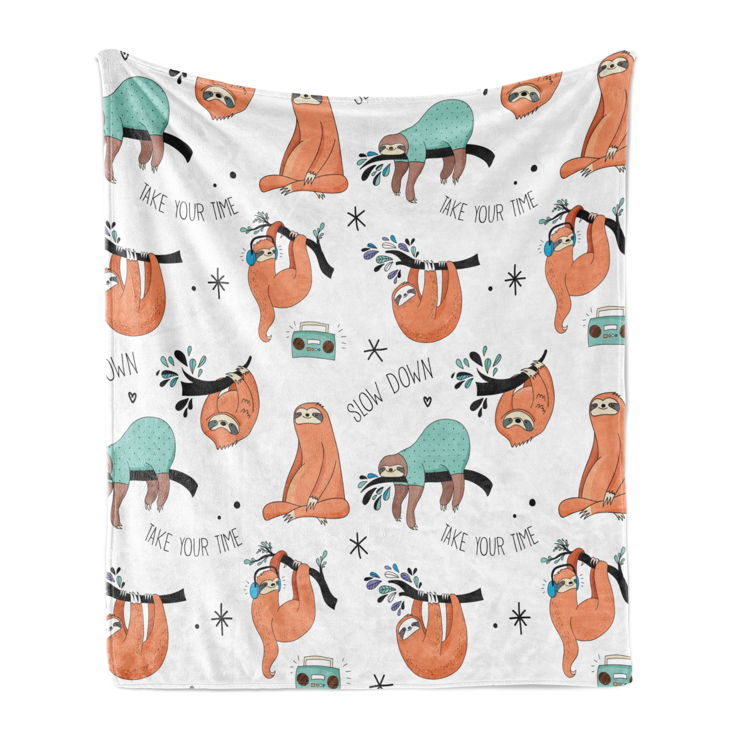 Ambesonne Sloth Fleece Throw Blanket Sloths On Branches Pale Blue ...