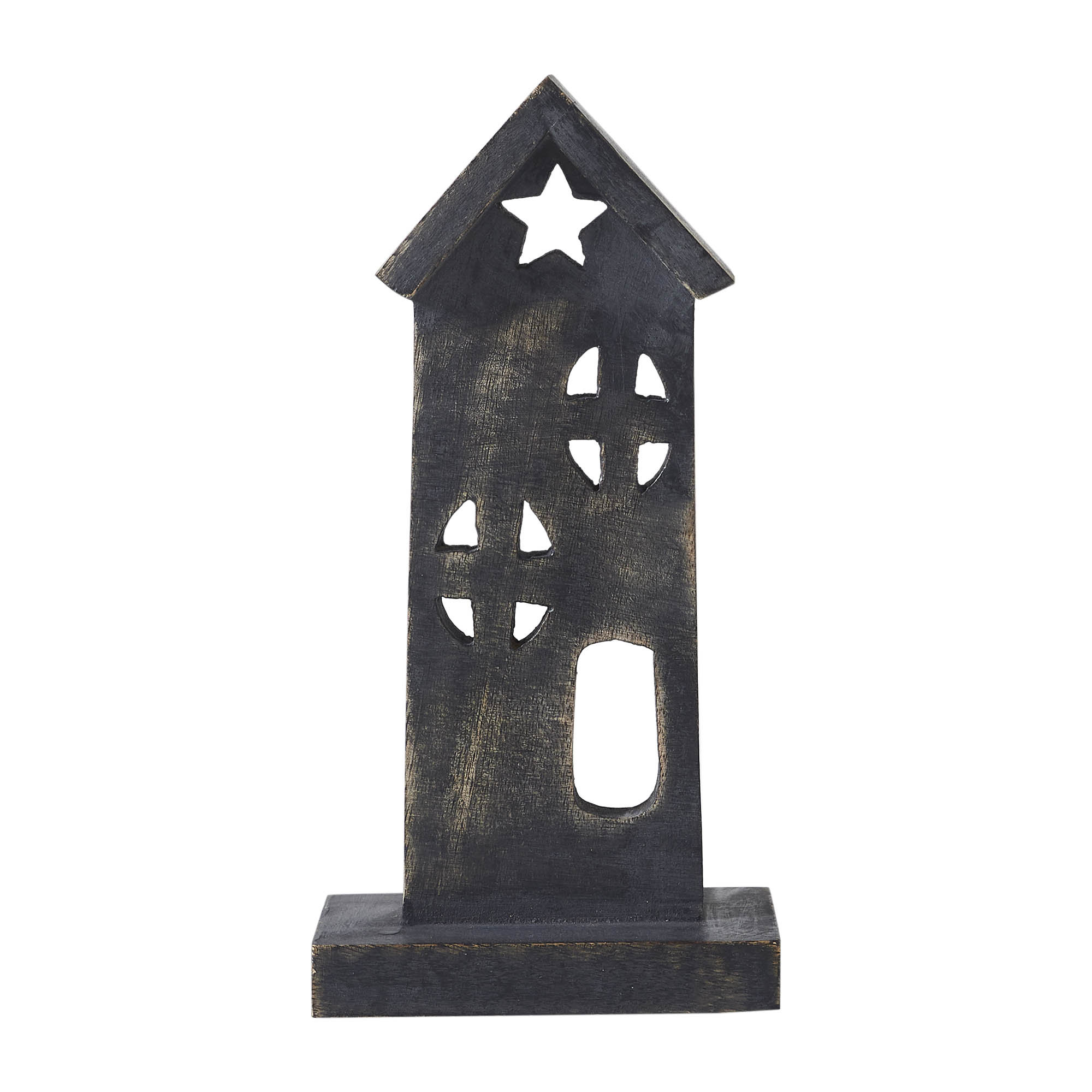 The Holiday Aisle® Wooden Saltbox House w/ Star Dark Brown 11.5x5x2 ...