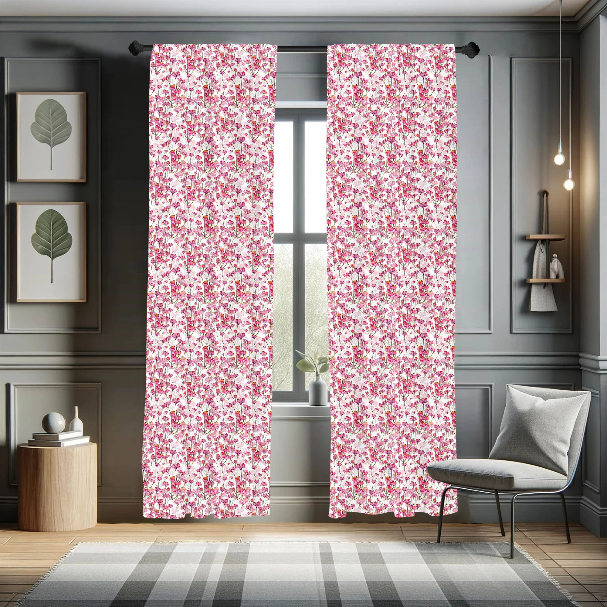 East Urban Home Cherry Blossom Floral Semi-Sheer Rod Pocket Curtain ...