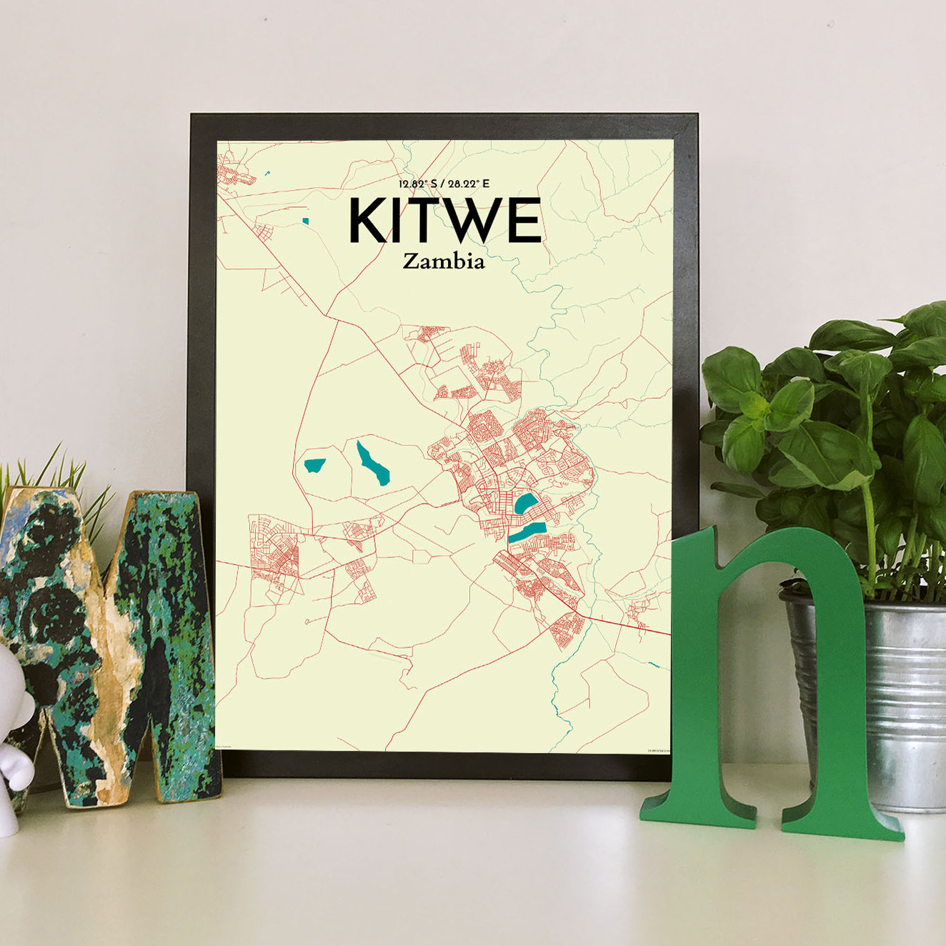Wrought Studio™ 'Kitwe City Map' Graphic Art Print Poster in Tricolor ...