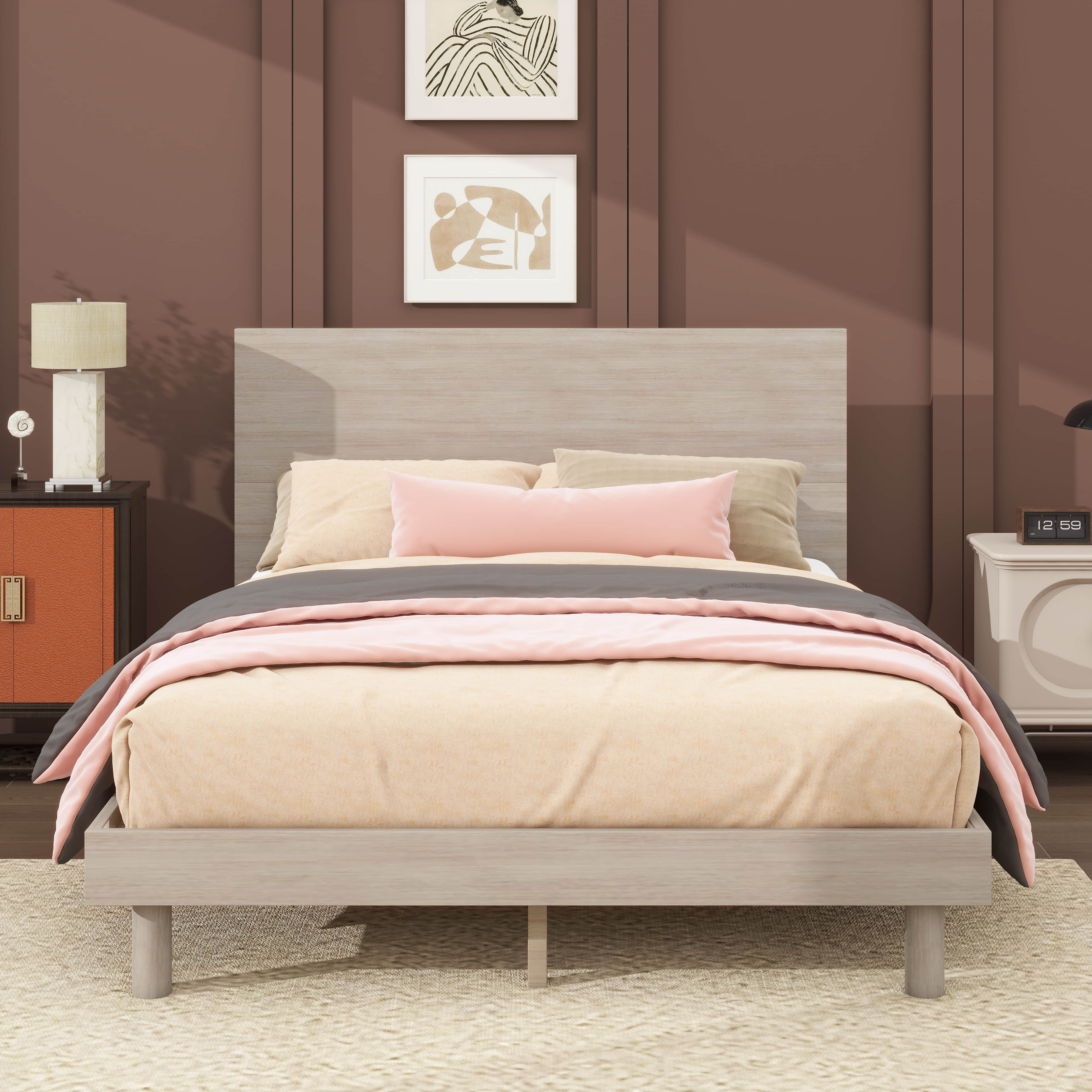 Latitude Run® Modern And Streamlined Solid Wood Grain Platform Bed ...