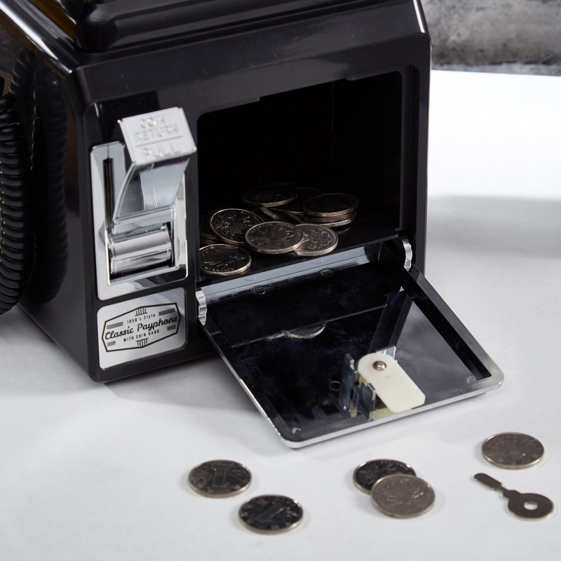 Ryan Bros. American Retro 1950's Payphone with Coin Bank (Black） | Wayfair