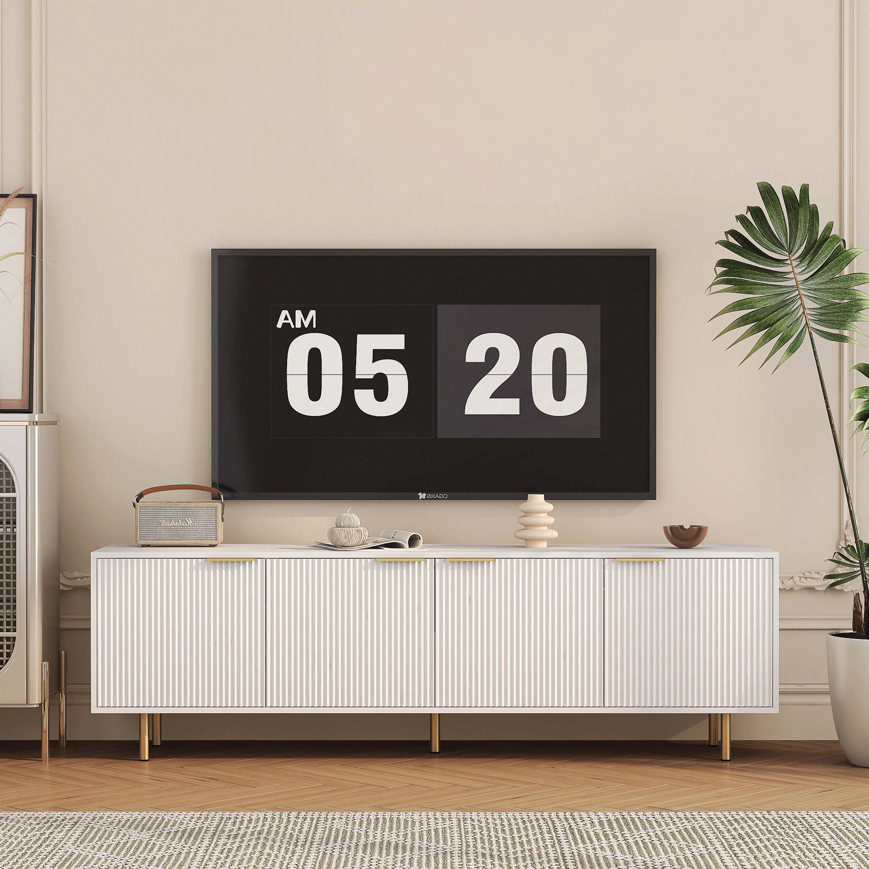 Everly Quinn Black Modern TV Stand Fluted 68" with Power Outlet ...