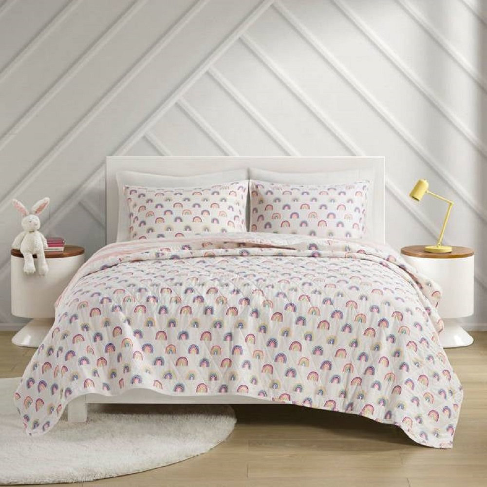 Urban Oasis Decor queen 3 Piece Pink Reversible Rainbow Cotton Quilt ...