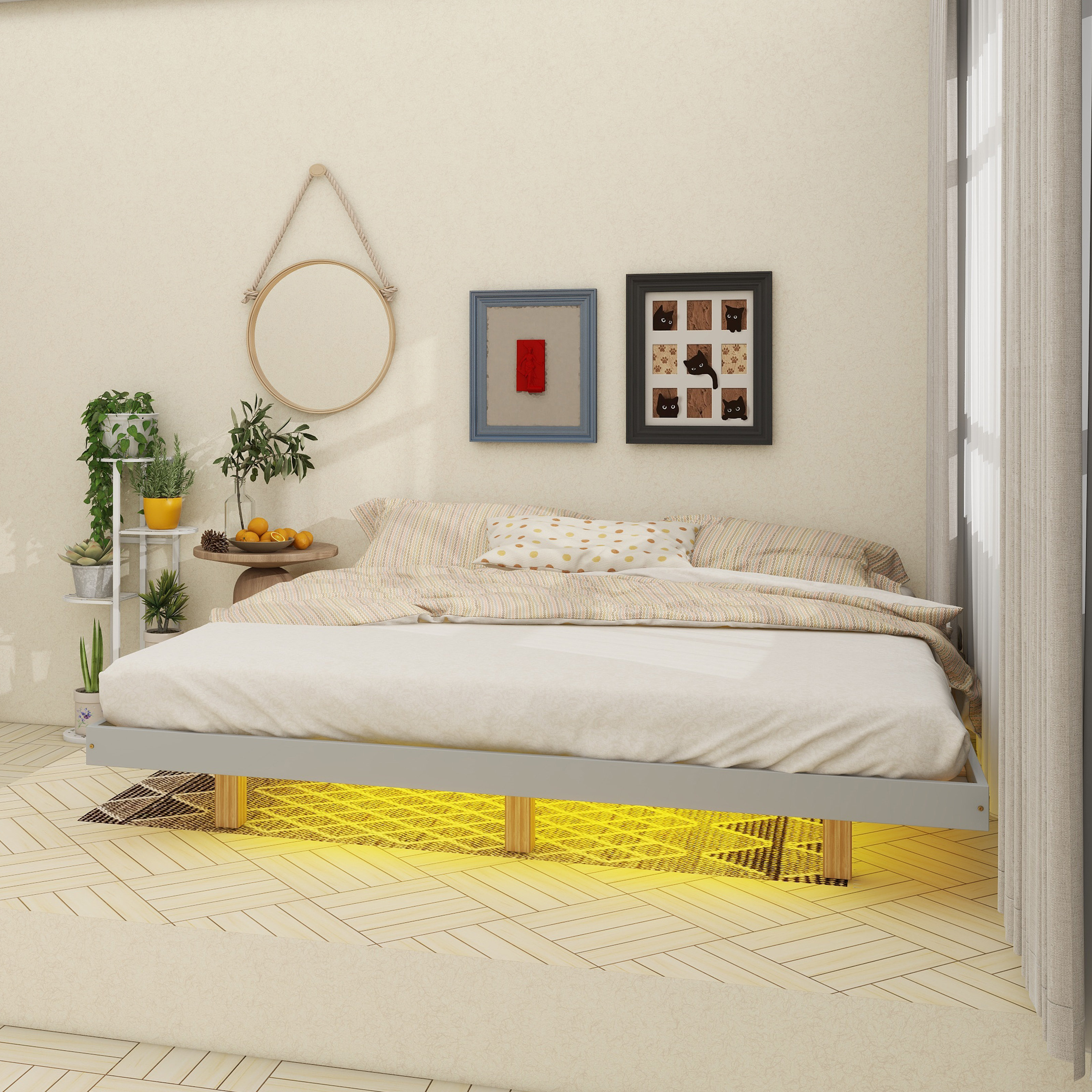 Wrought Studio Floating Bed With LED Lights Underneath,Modern Low ...