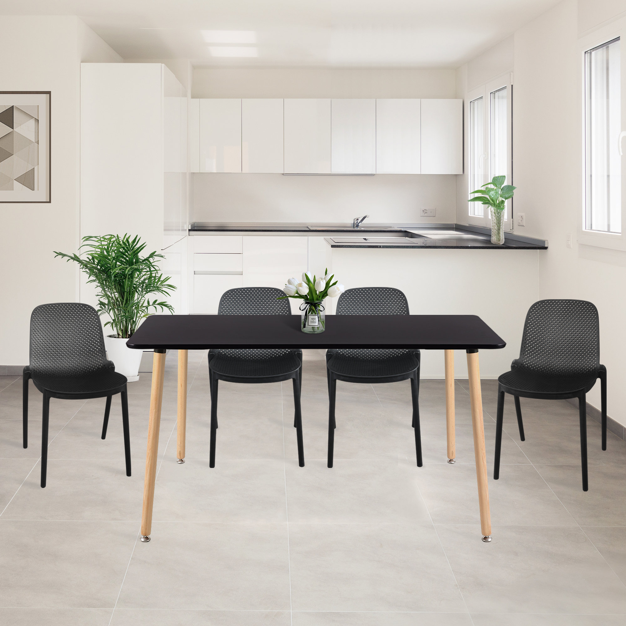 George Oliver Modern Square Dining Table Set for 4, Mid-Century Dining ...