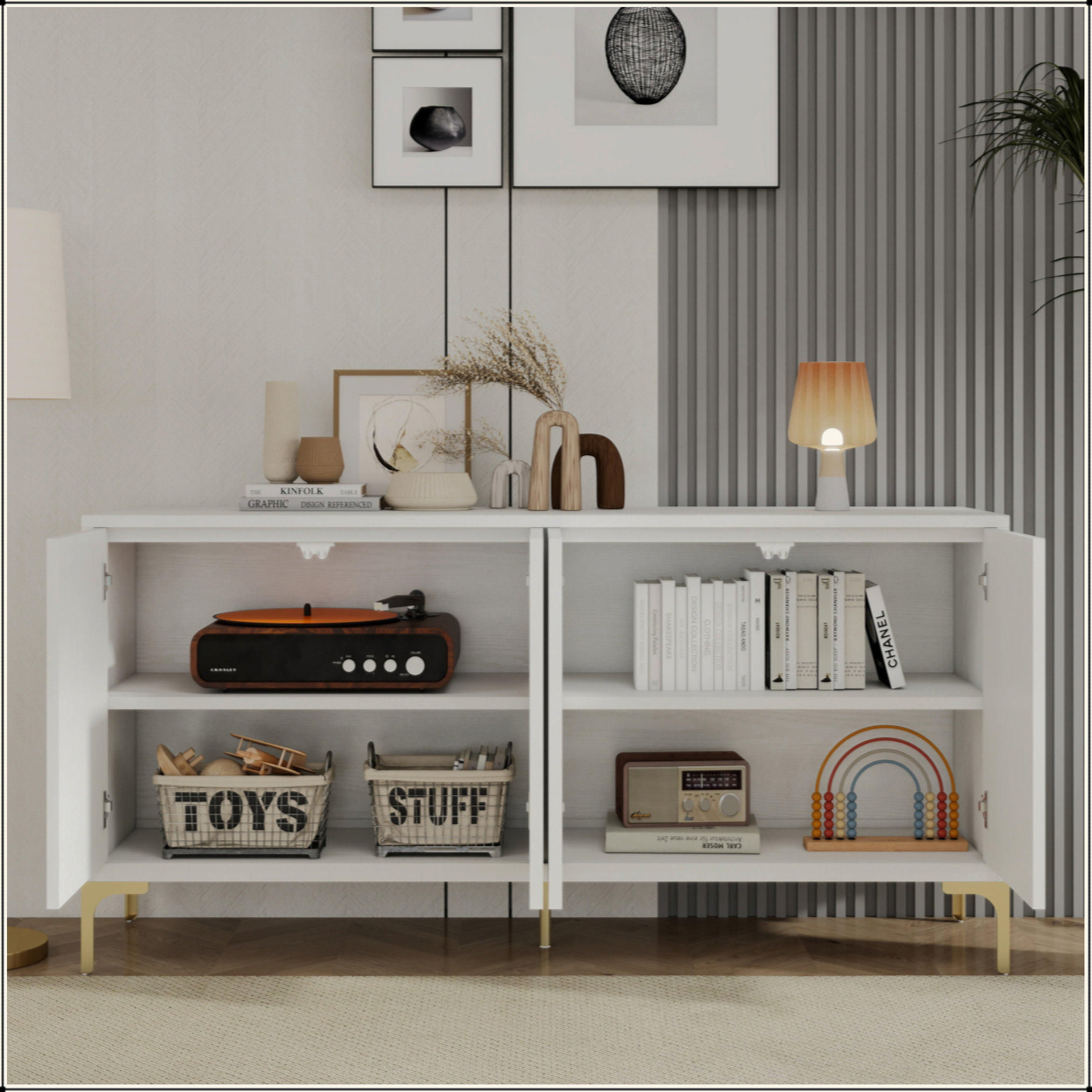 Mercer41 Multi-Functional Storage Cabinet,Four-Door Sideboard With ...